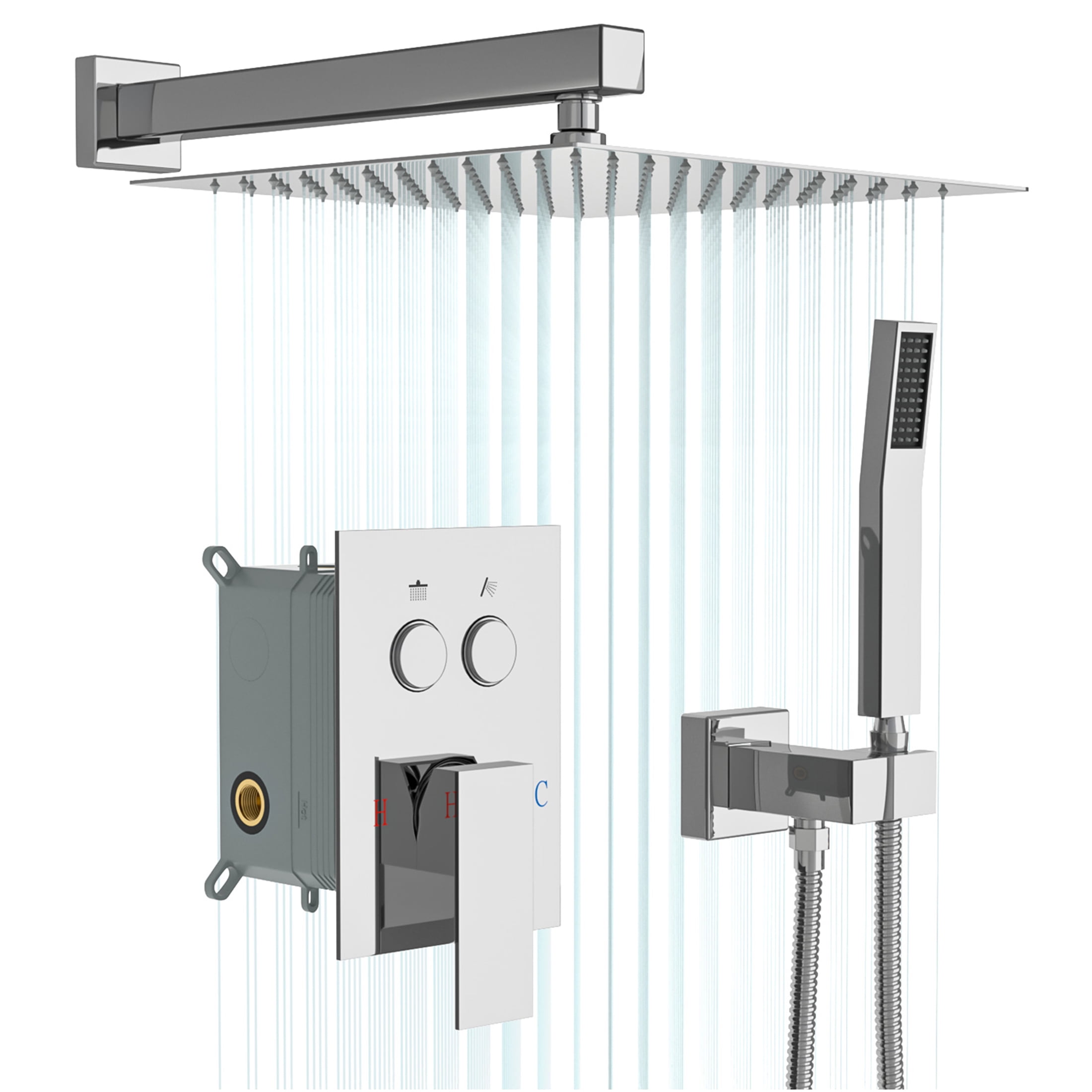 JERFIT 10" Square Dual Shower System with Pressure Balance Valve, Wall ...