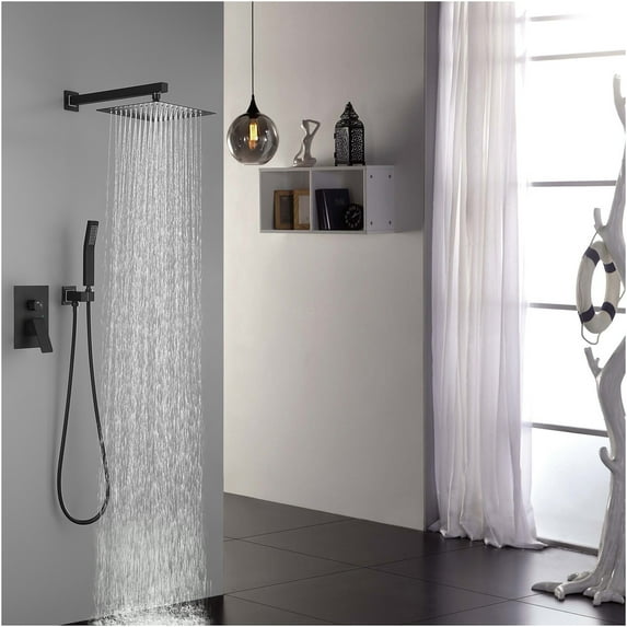JERFIT 10 inch Luxury Rain Shower Combo Set, Matte Black Wall Mounted ...