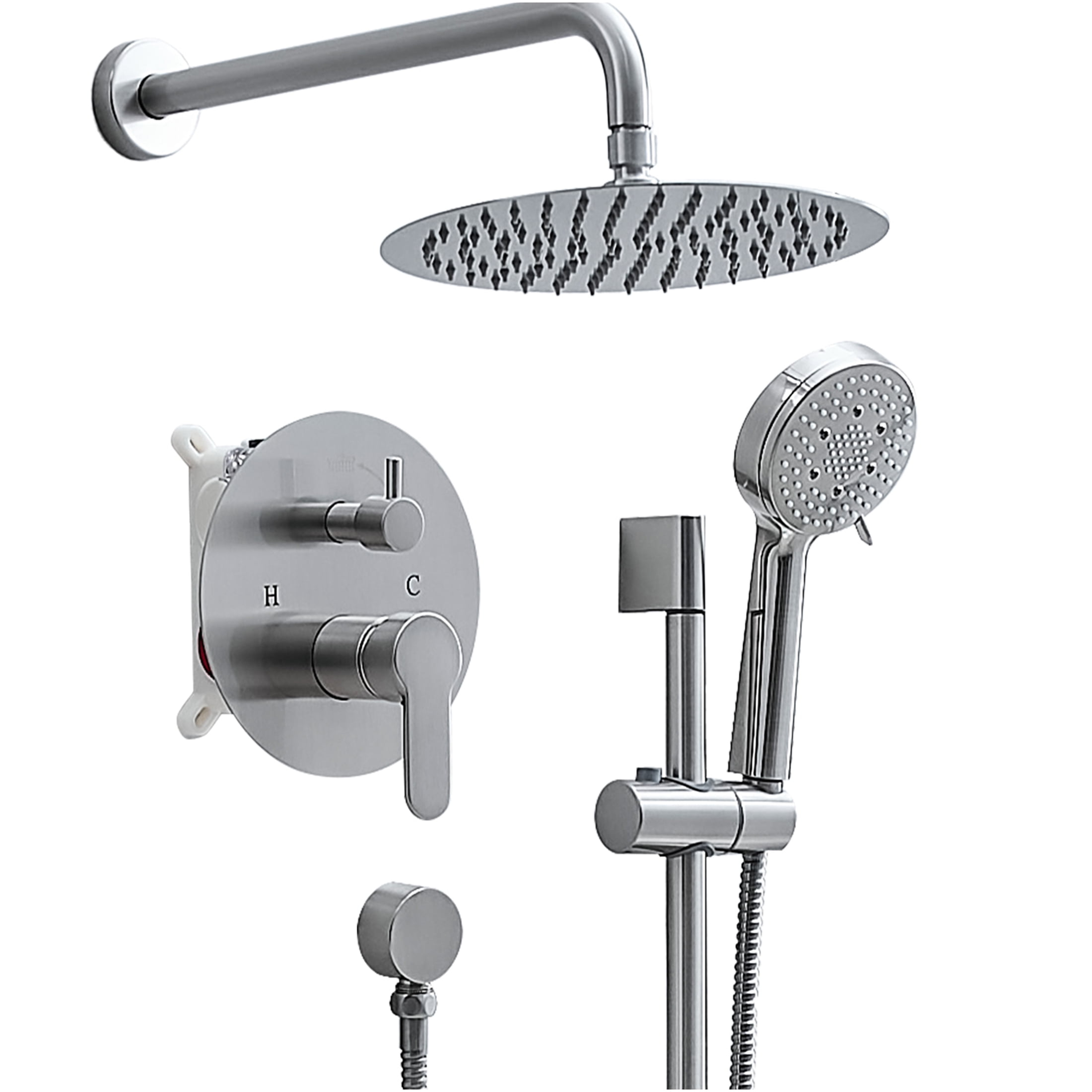 JERFIT 10 inch Rainfall Shower System Combo, Brushed Nickel Wall ...