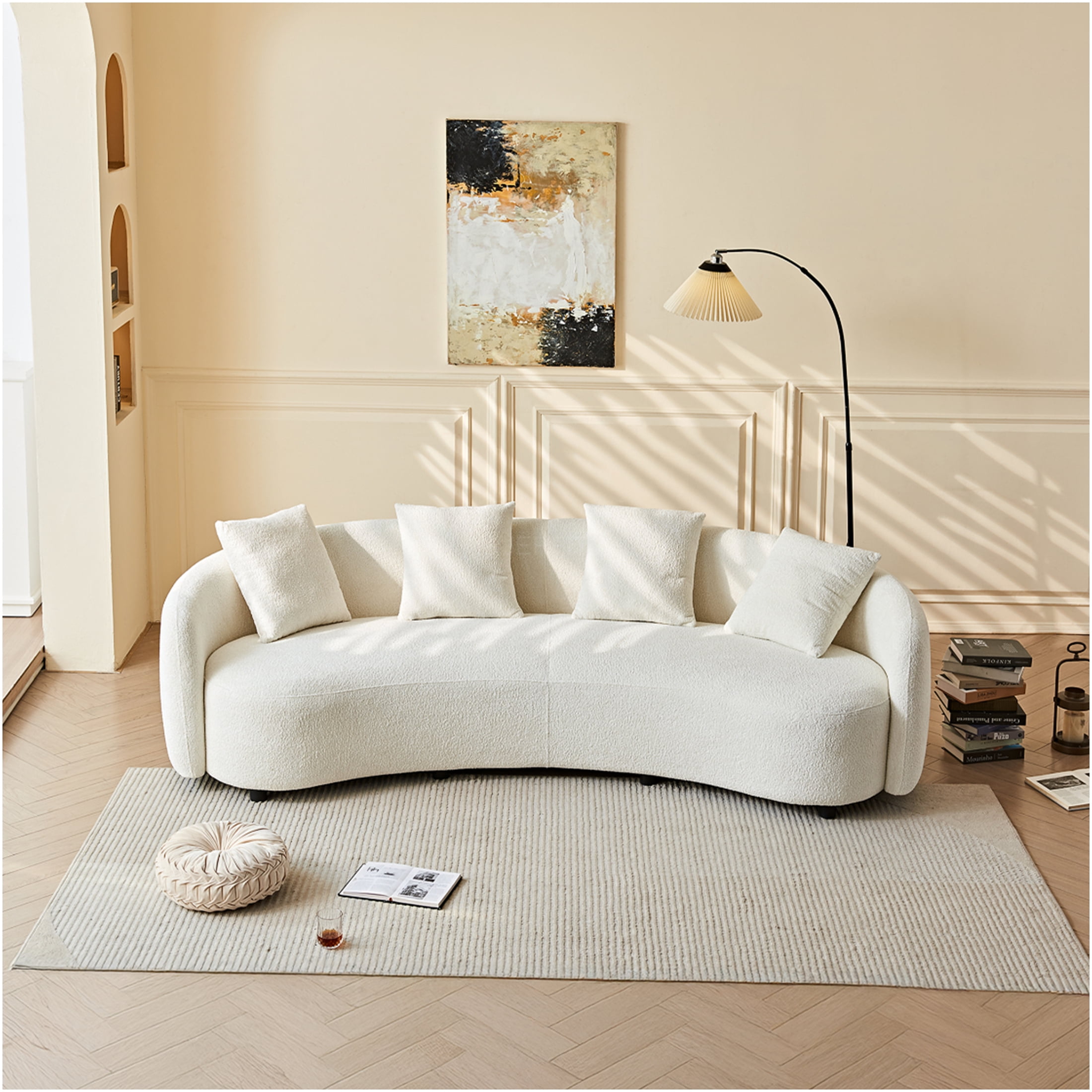 JERFIT 101" Crescent Velvet Sofa, Modern Curved Cloud Couch with 4 ...