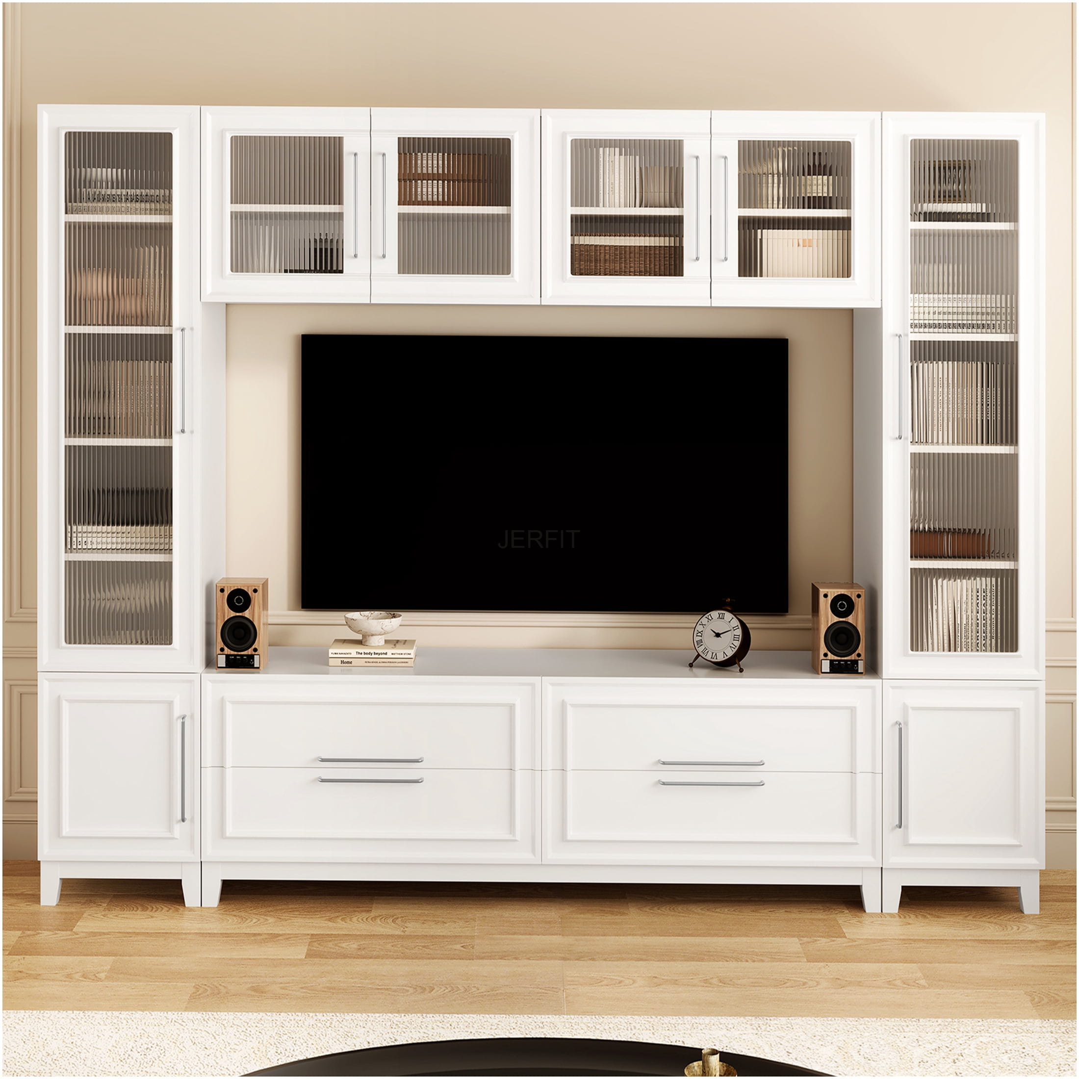 White Tv Stand With Glass Doors
