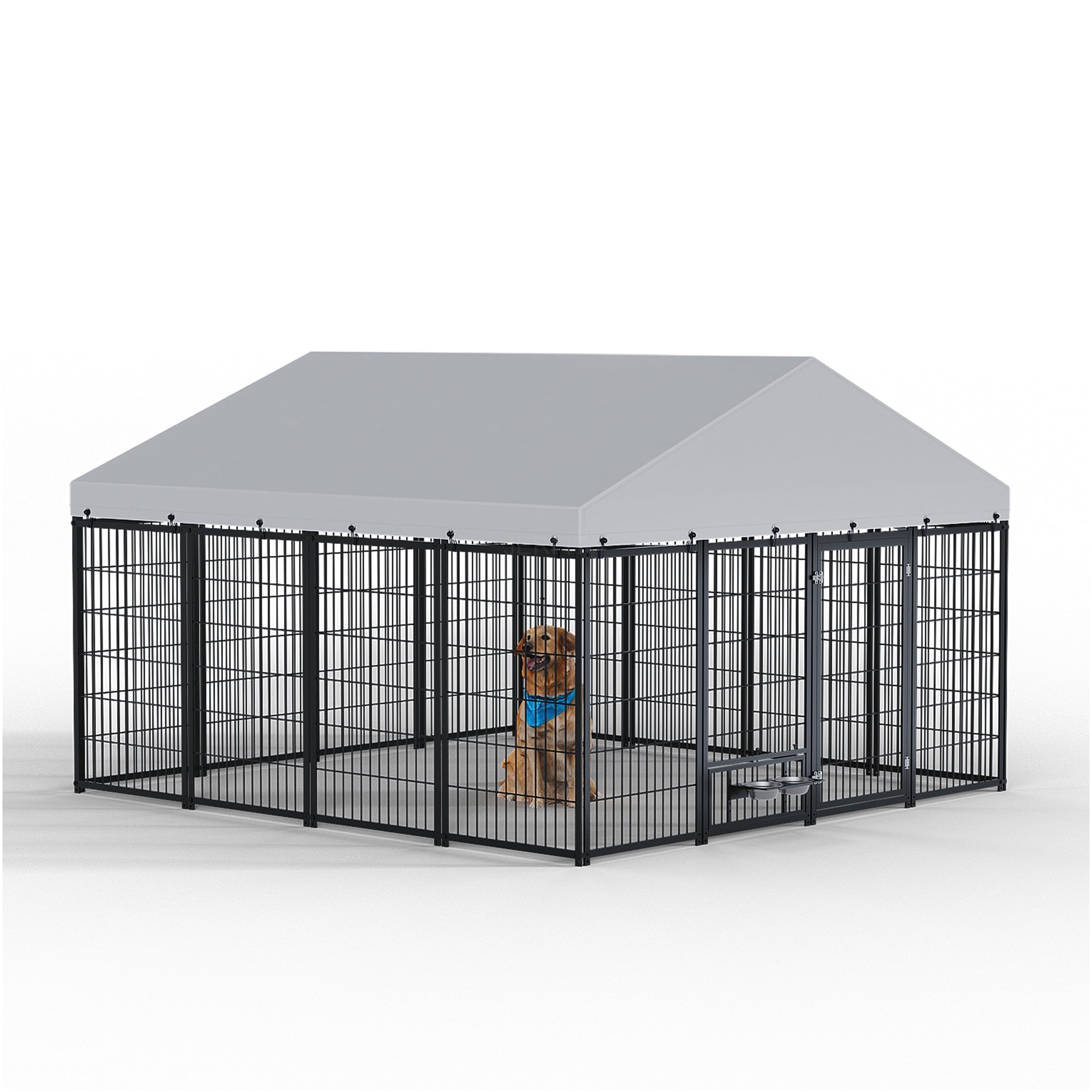 JERFIT 10x10x6ft Outdoor Dog Kennel with Roof Cover, Heavy Duty Iron ...