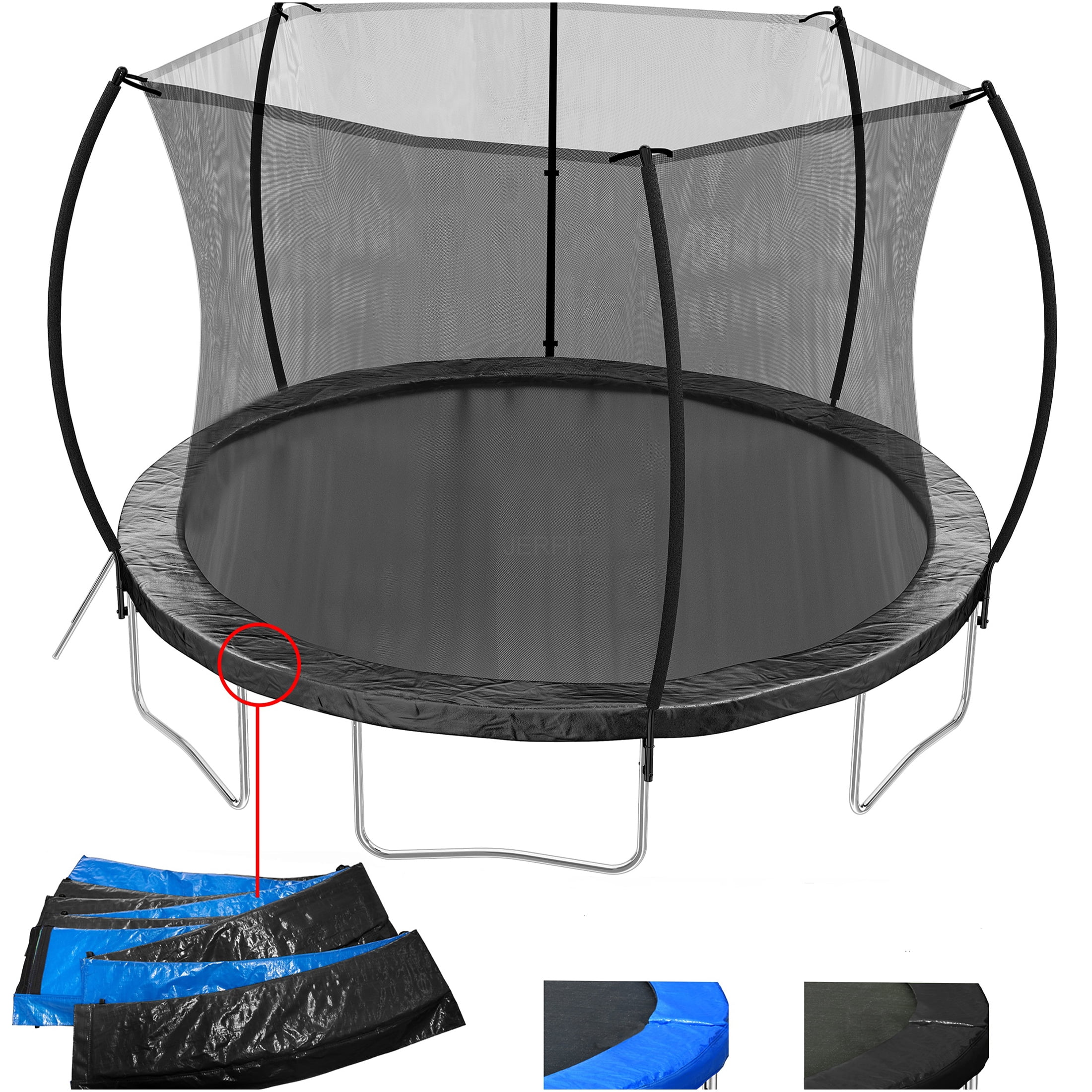 JERFIT 12ft Trampoline with Safety Enclosure Net, Ladder & Arc-Shaped ...