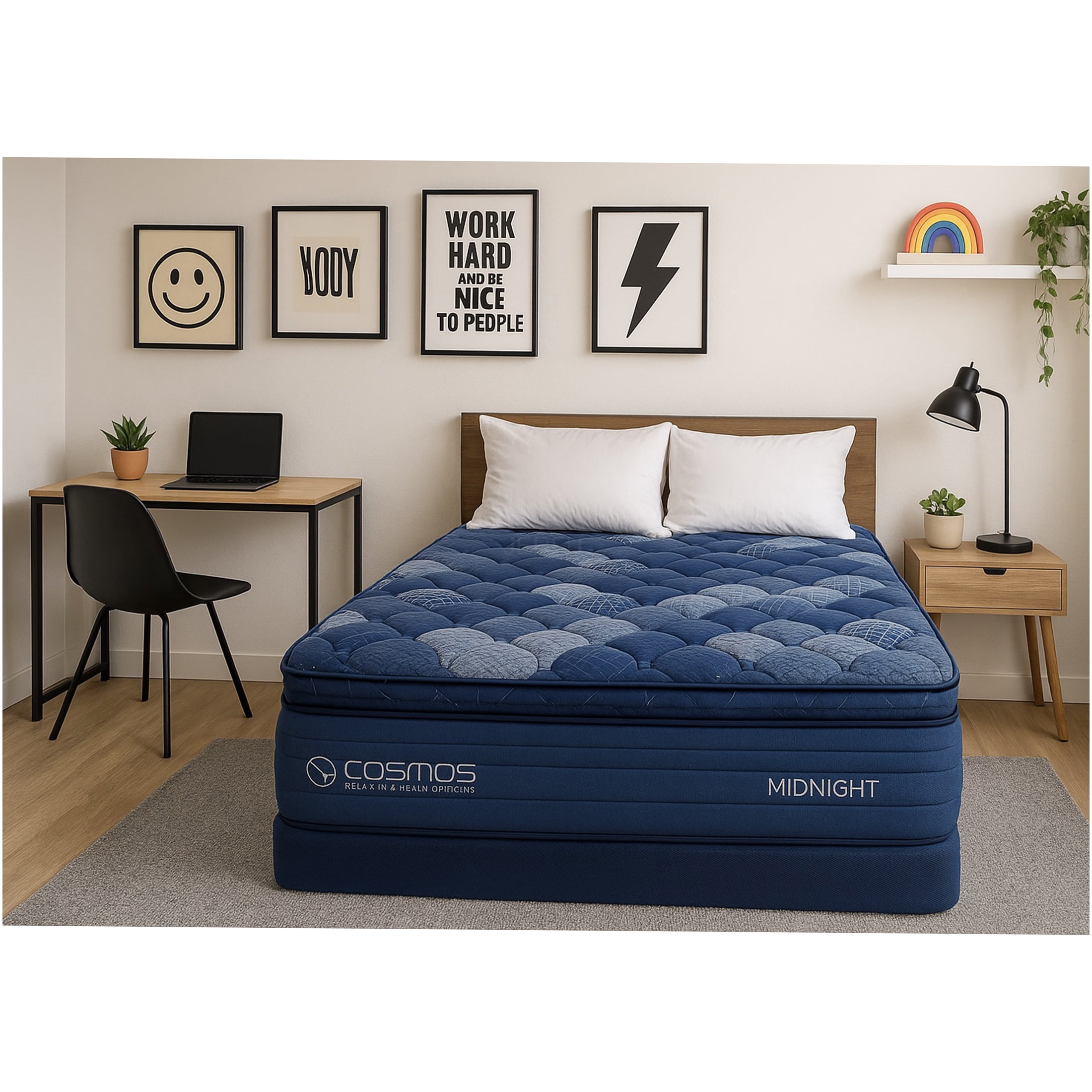 JERFIT 14 Inch King Size Pocket Coil Hybrid Mattress, Dark Blue, Memory ...