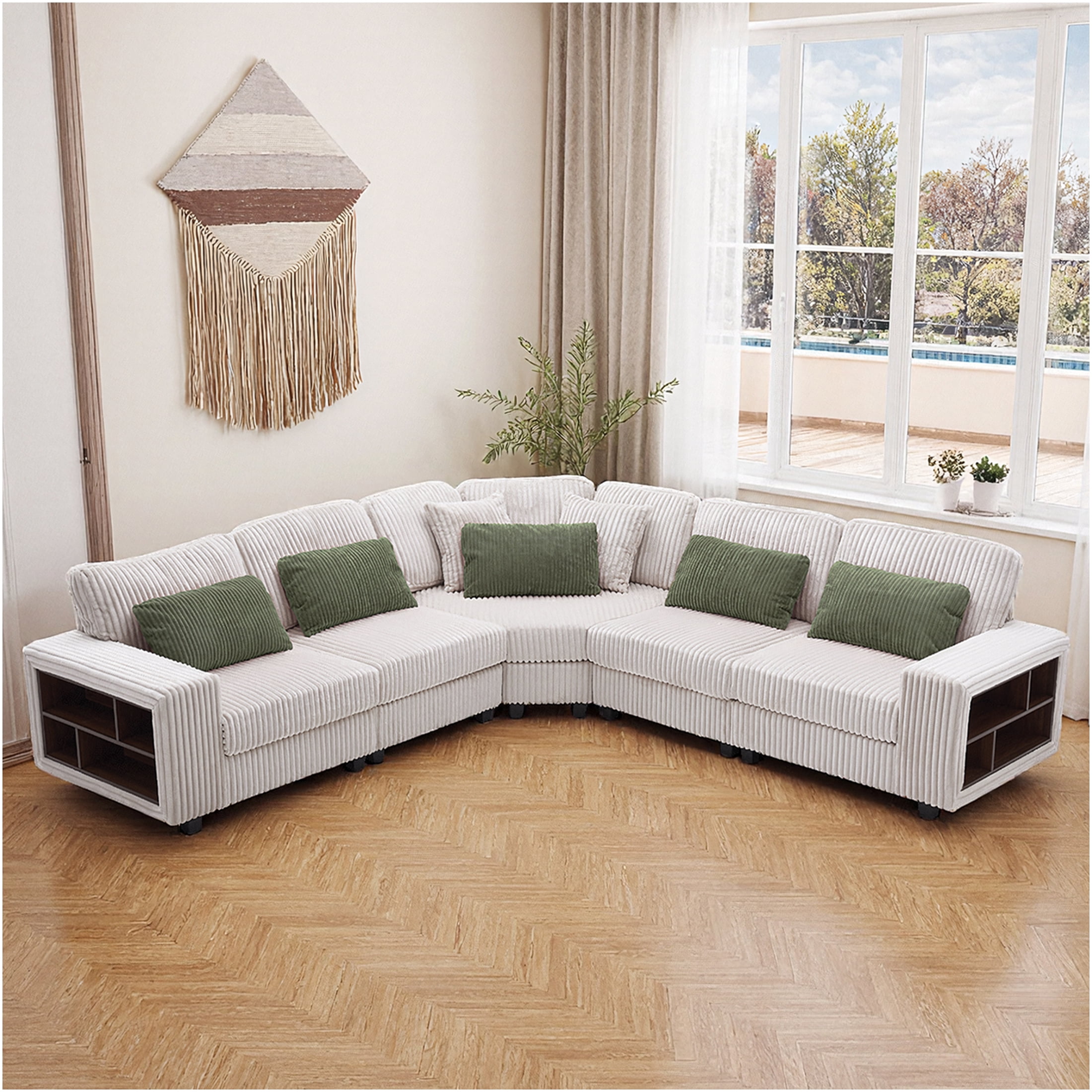 JERFIT 142" Curved Modular Sectional Sofa Bed with Storage, 6 Pillows ...