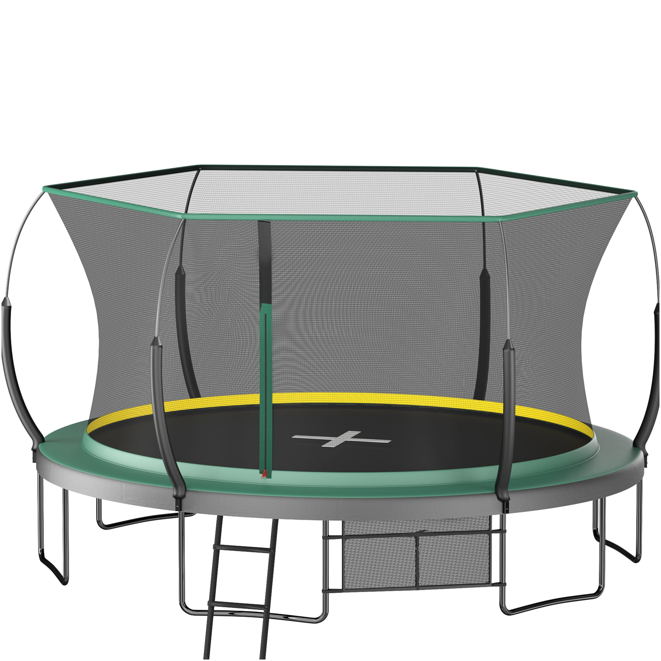 JERFIT 14FT No-Gap Safety Trampoline with Enclosure Net, Dark Green ...
