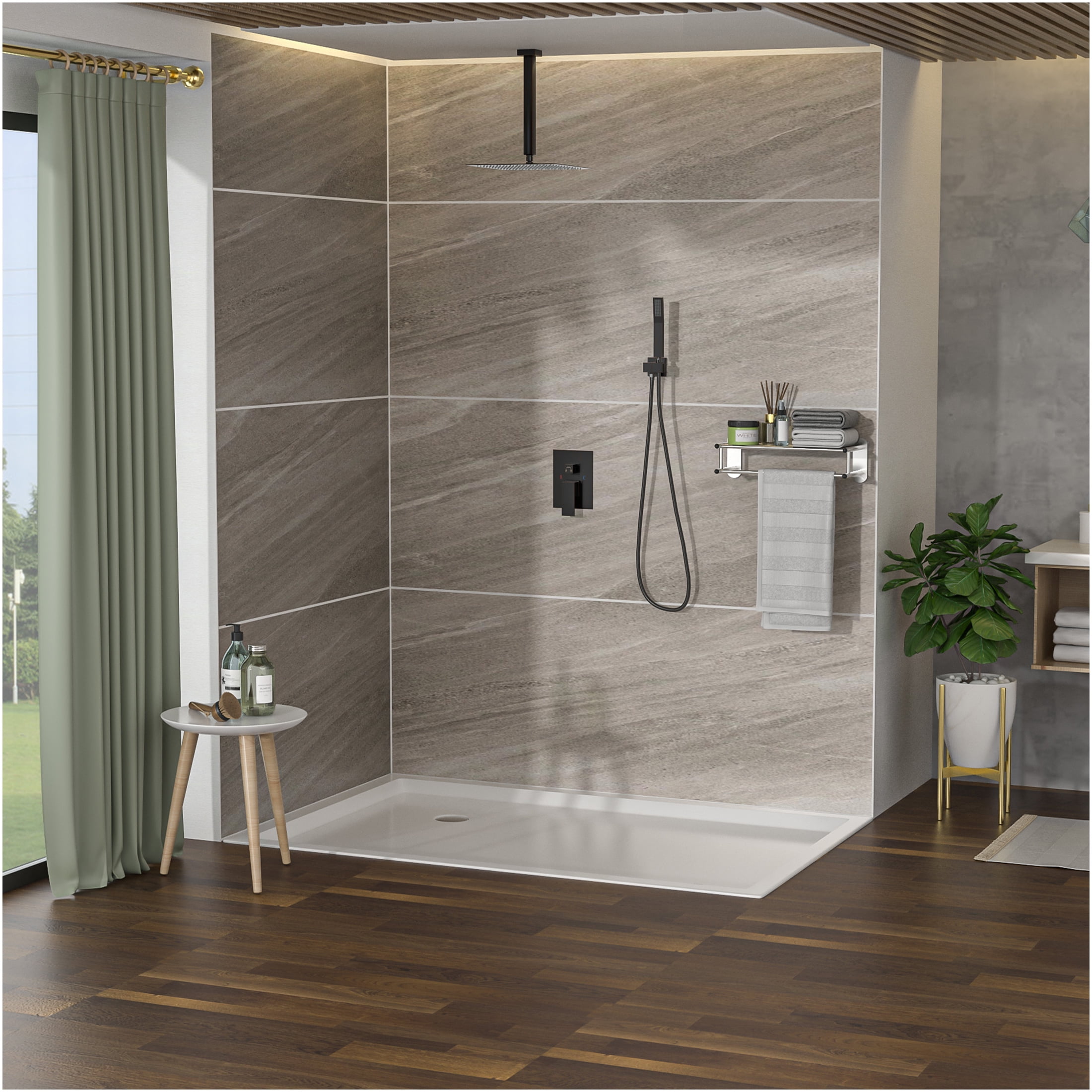 JERFIT 16" Ceiling Mount Dual Shower System with Rain Shower Head ...