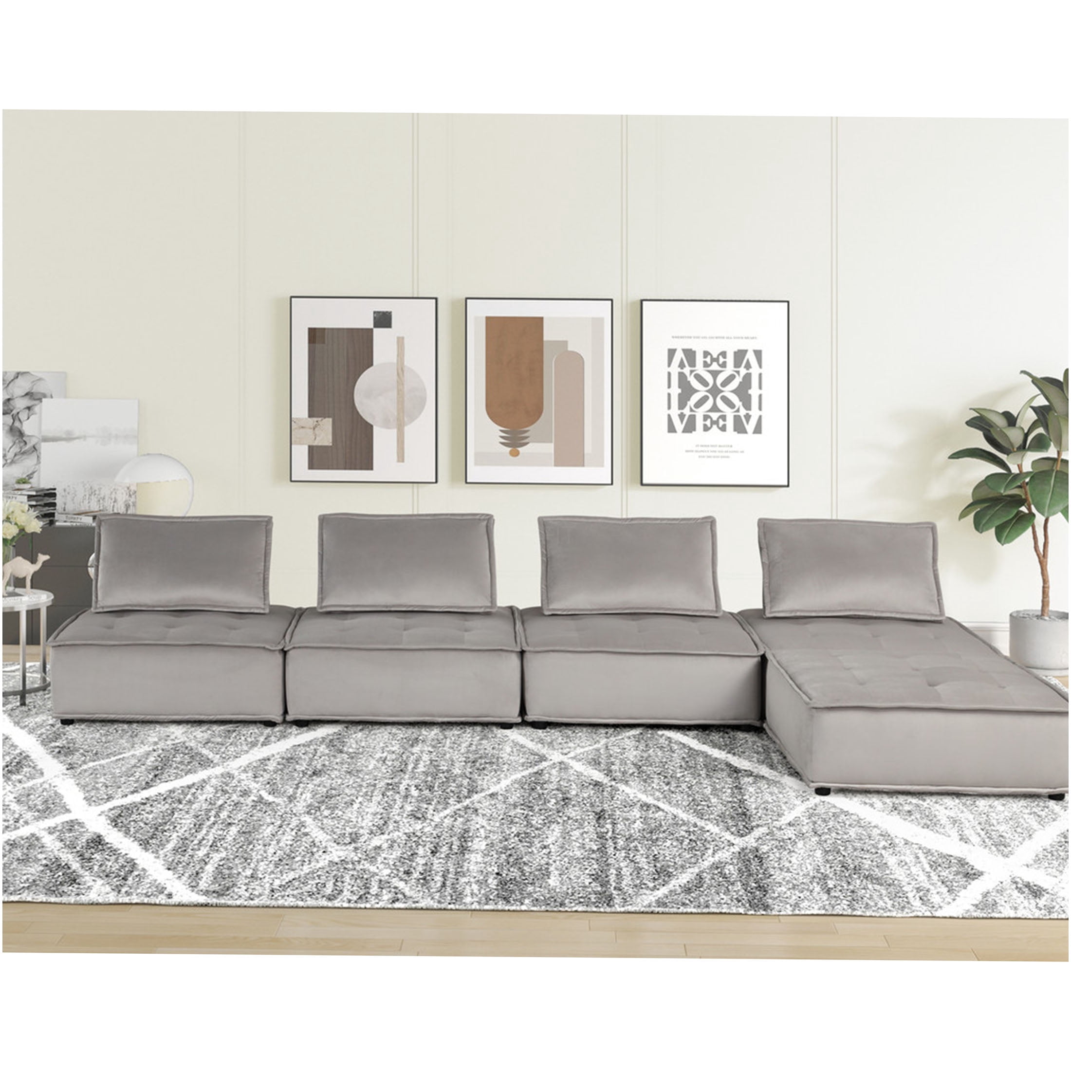 JERFIT 160 Inch Light Gray Velvet 5-Piece Modular Sectional Sofa with ...
