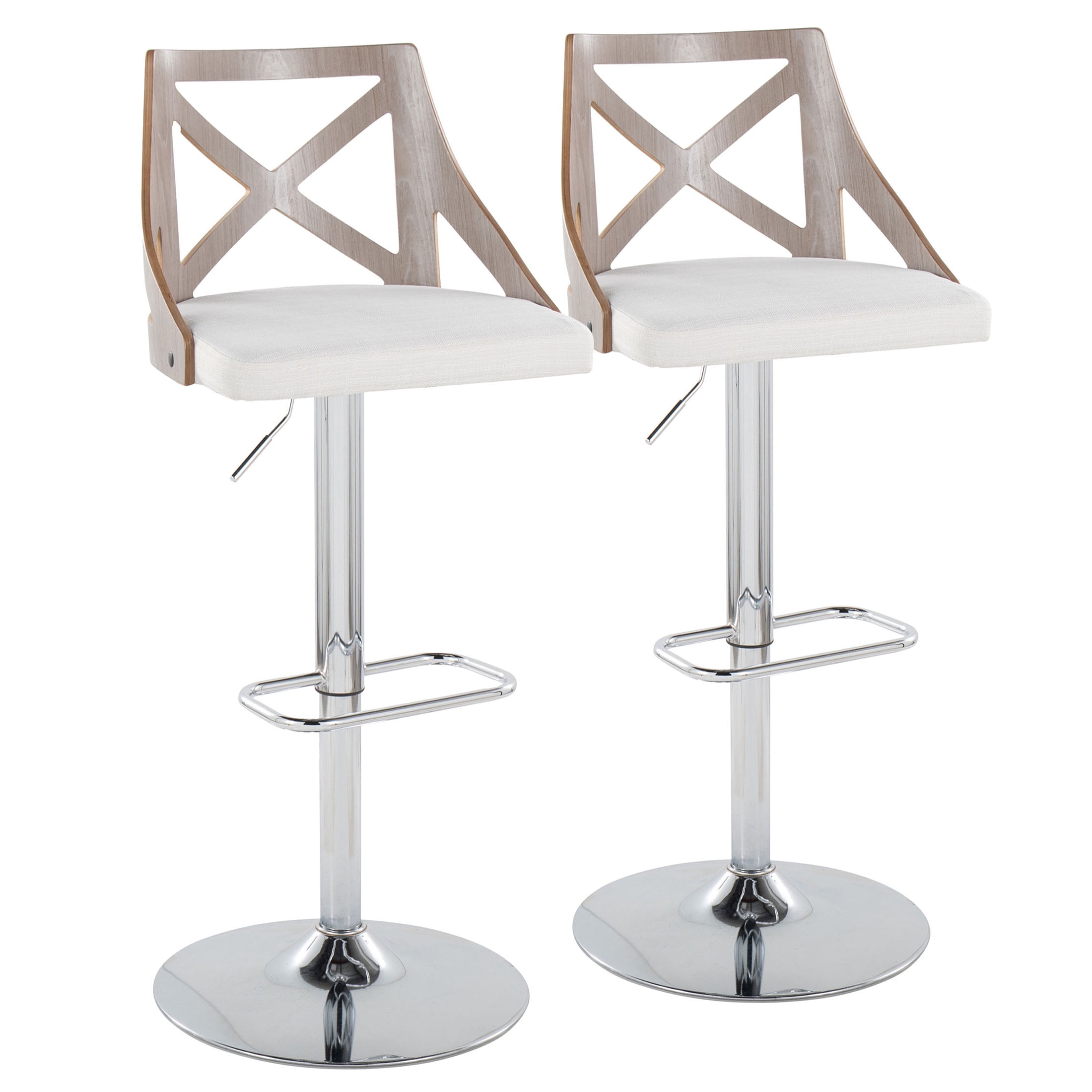 JERFIT 2-Pack Cream Fabric Bar Stools with Swivel, Adjustable Height ...