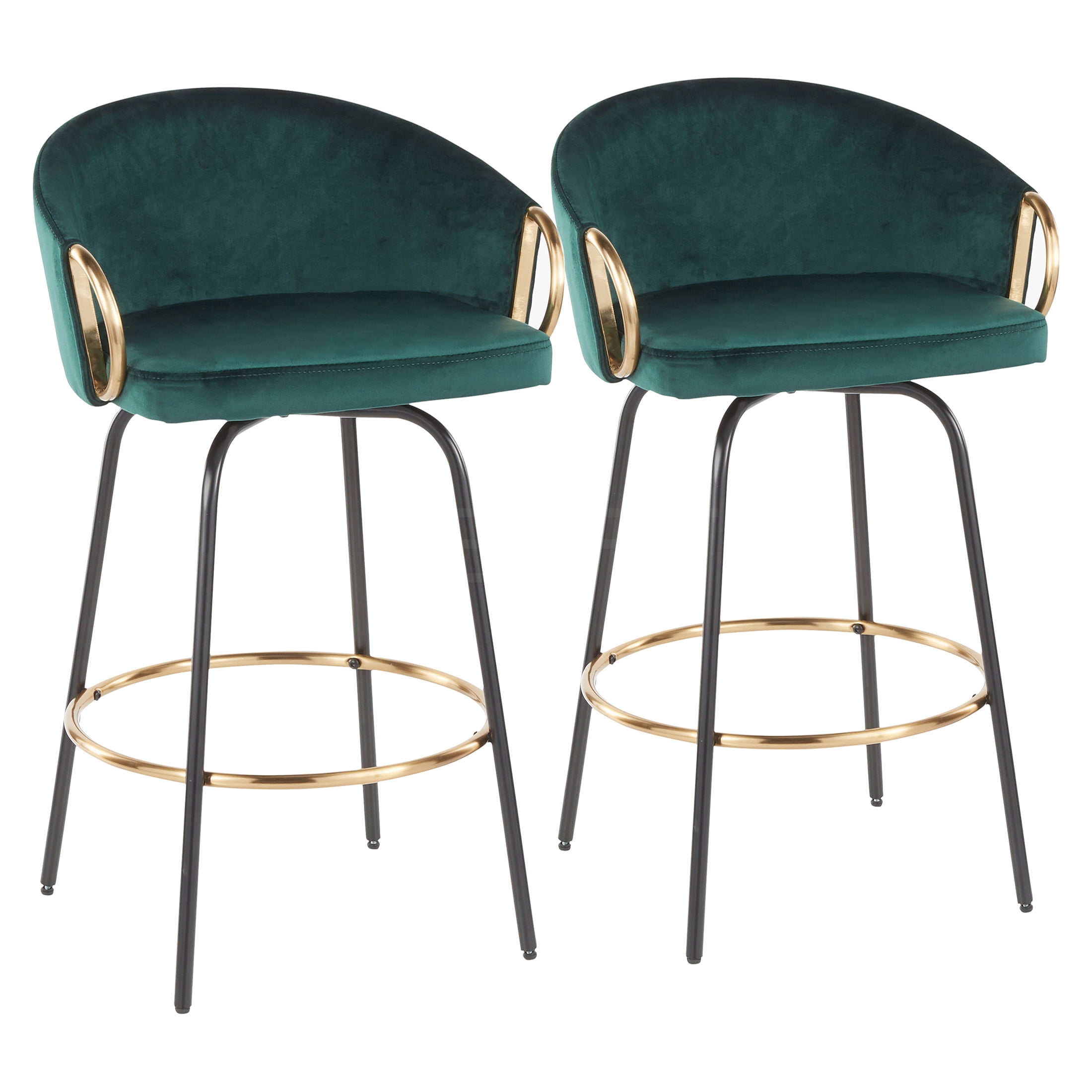 JERFIT 2-Pack Emerald Green Velvet Counter Stools with Swivel, Gold ...