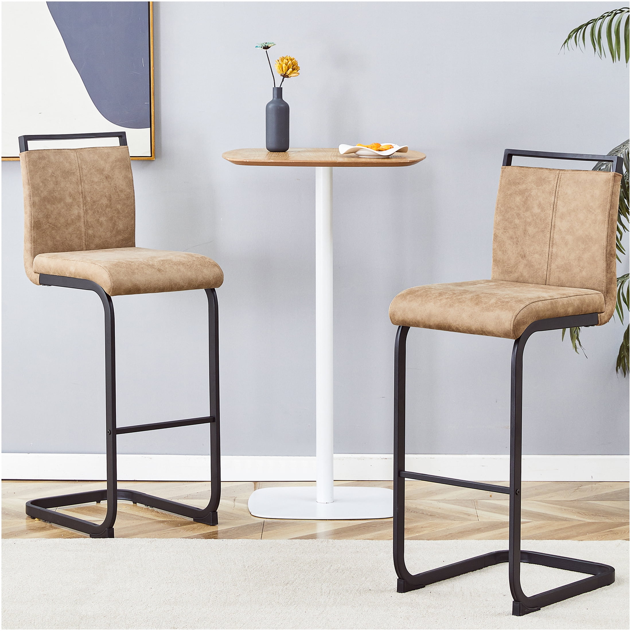 JERFIT 2-Pack Modern Bar Stools with Tech Fabric Upholstery and ...