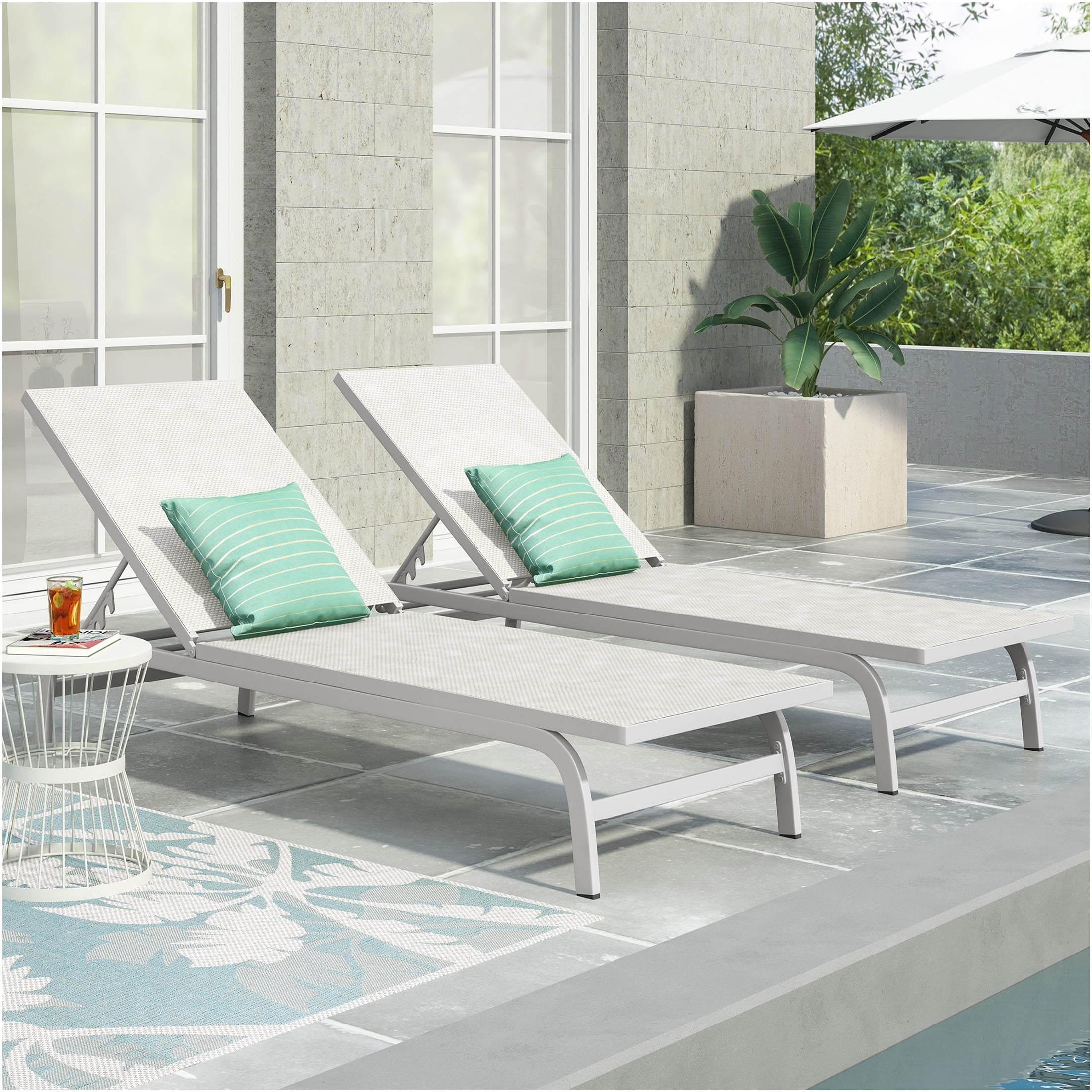 JERFIT 2-Pack White Aluminum Chaise Lounge Chairs with Nylon Mesh ...