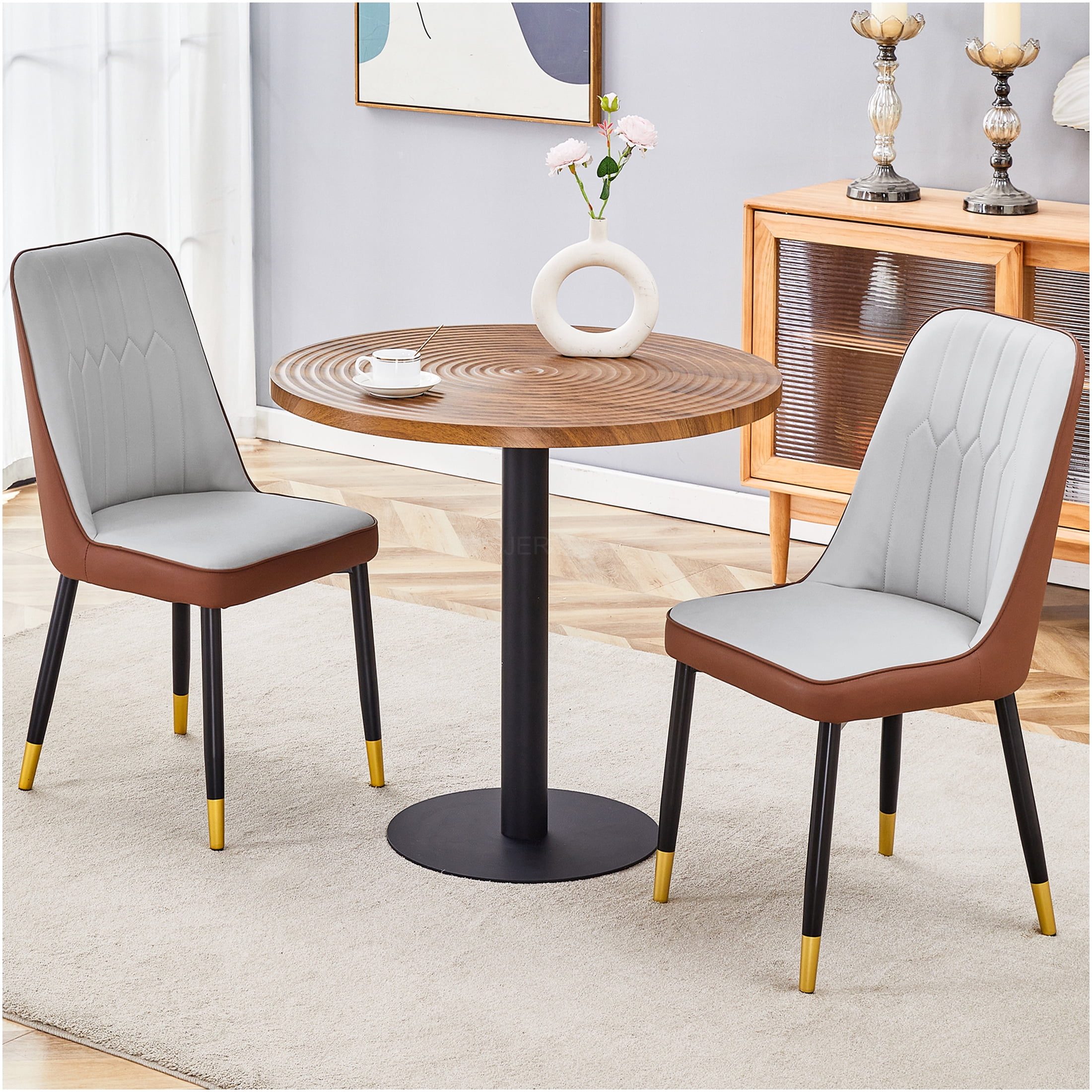 JERFIT 2-Person Dining Table Set with Chairs, Modern Round Table for ...