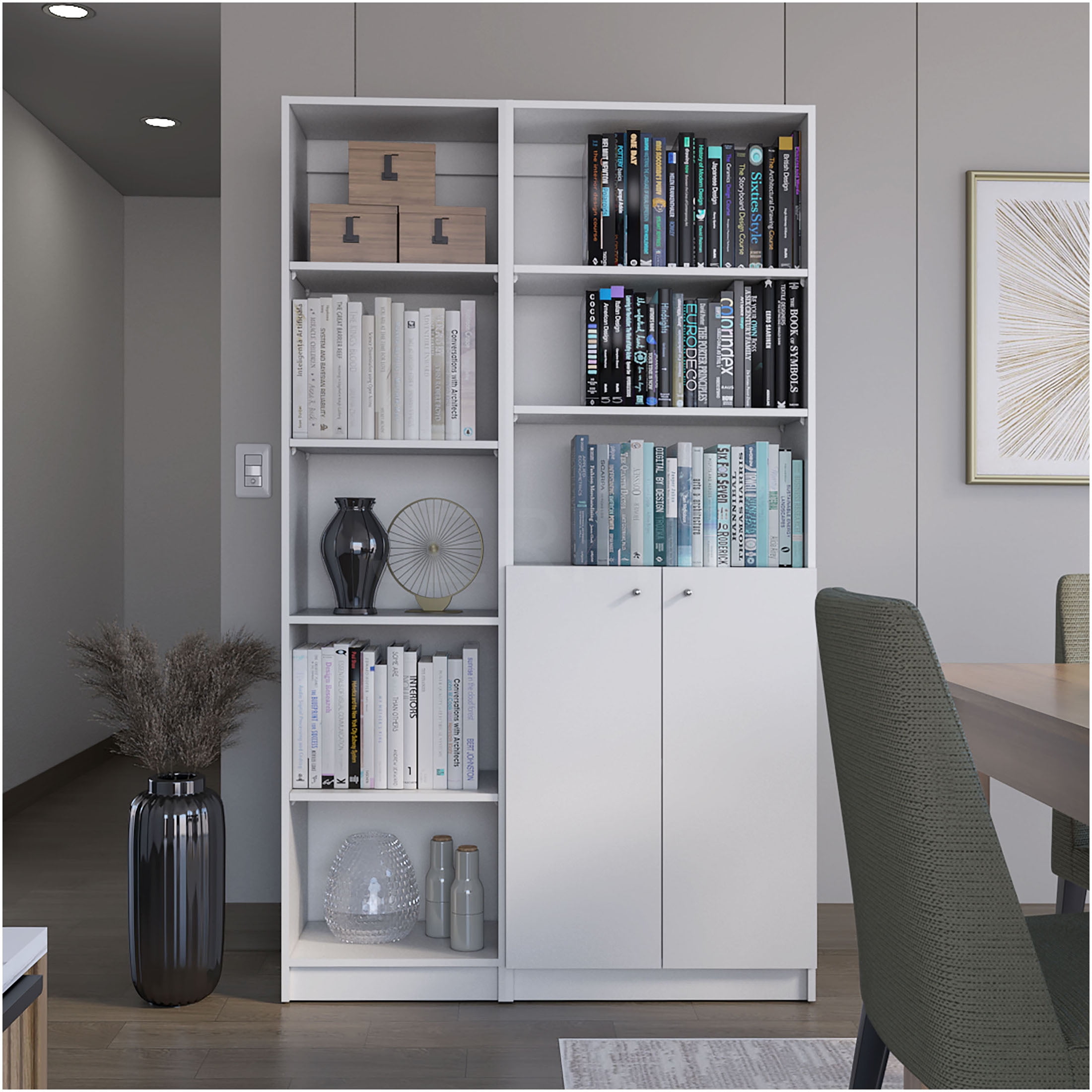 JERFIT 2-Piece Bookcase Set with Cabinet, 42" Wide 8-Shelf Storage ...