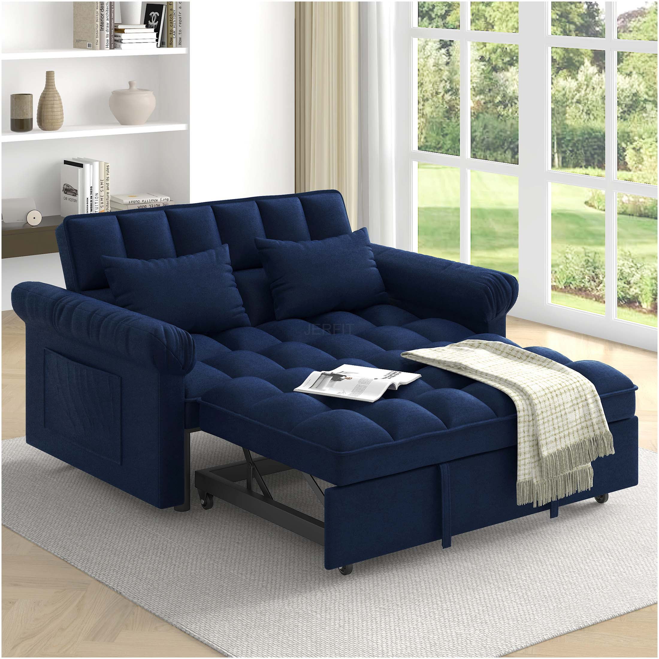 JERFIT 2-Seater Convertible Sofa Bed with Pull-Out Mechanism ...