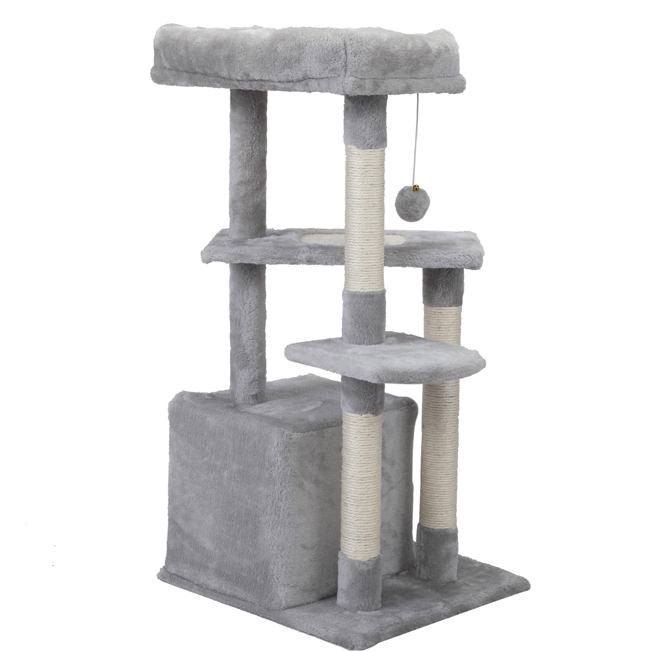 JERFIT 2-Tier Cat Tree with Scratching Posts, Perch & Hanging Toy ...