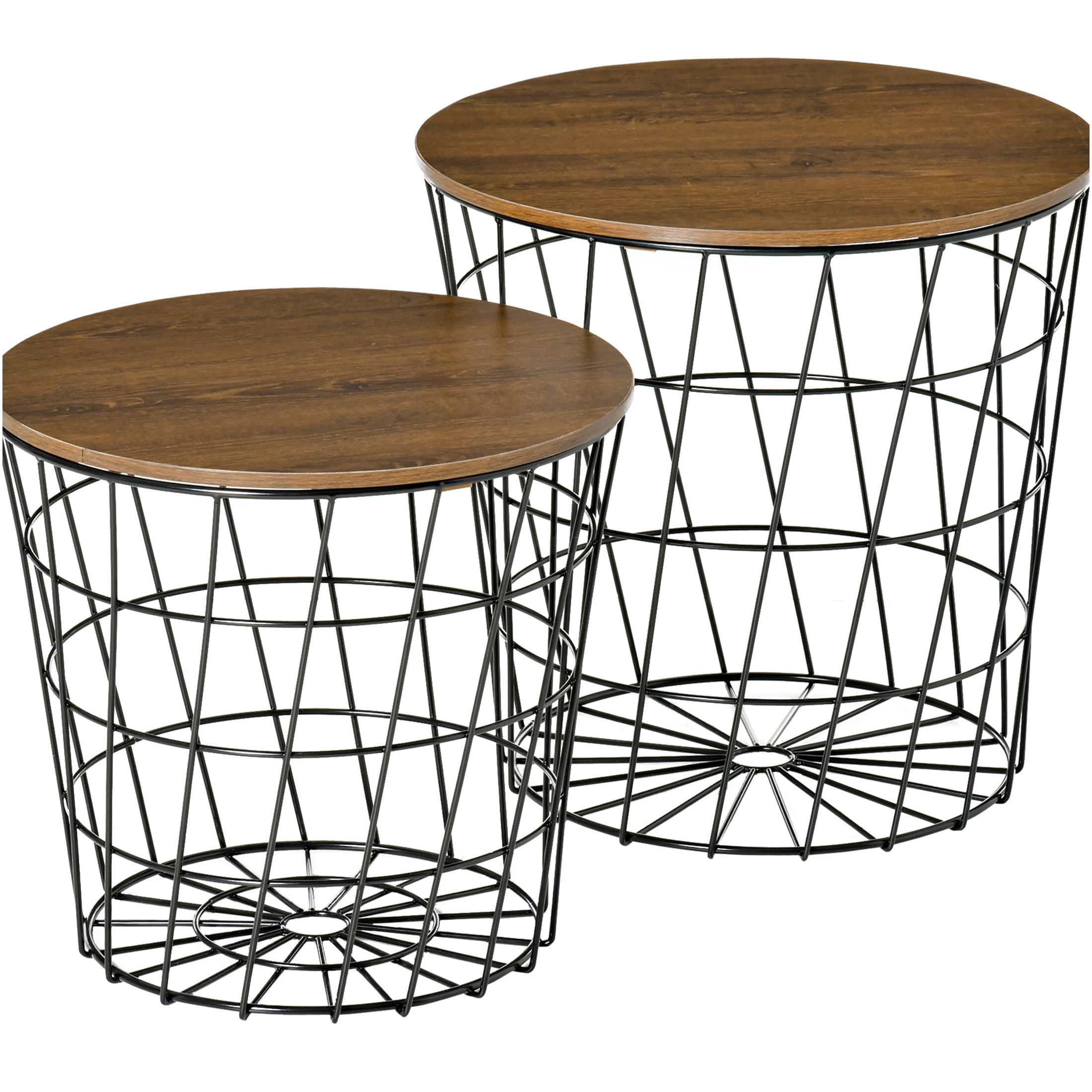 JERFIT 2-Tier Round End Table Set with Storage Baskets, Space Saving ...