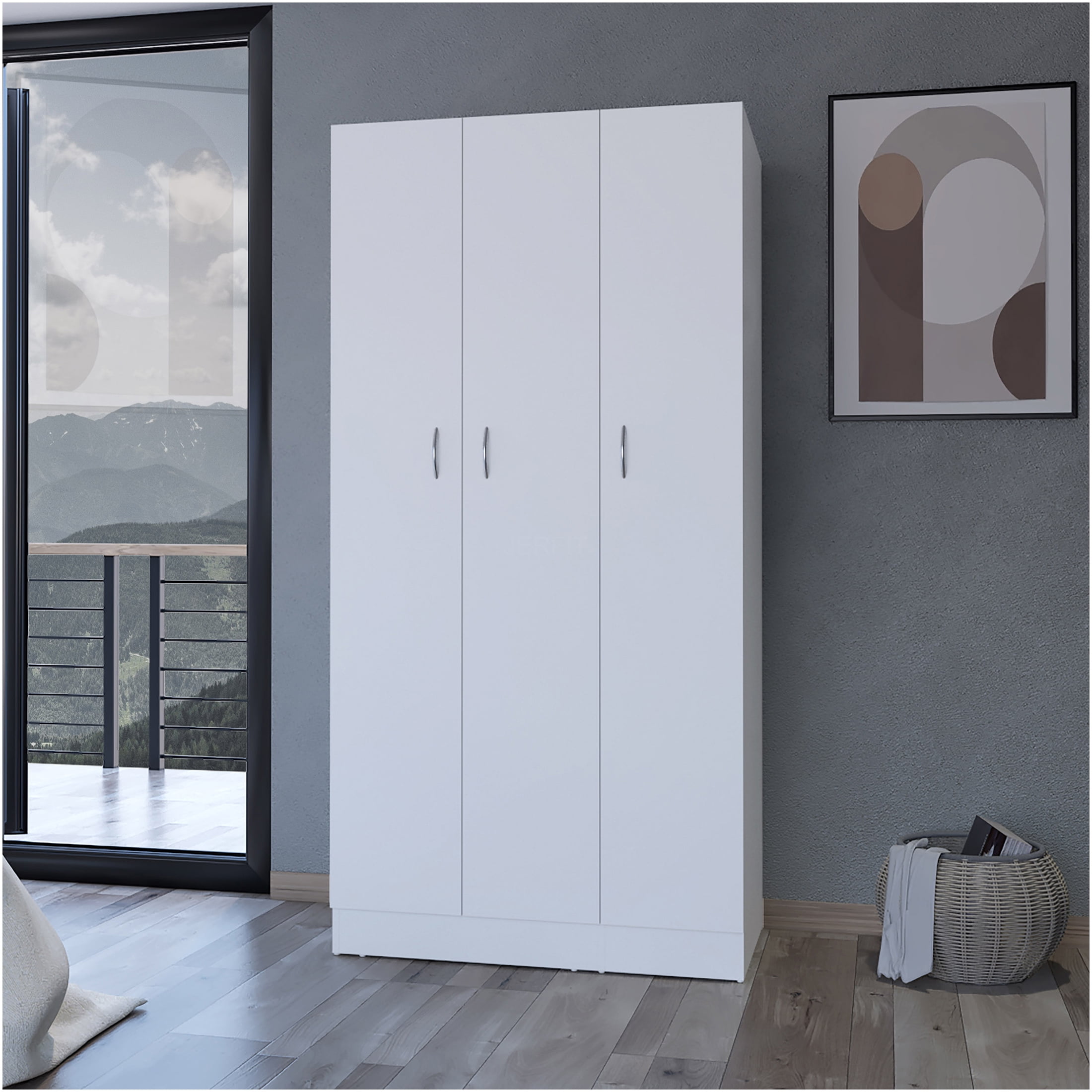 JERFIT 3-Door Modern Wardrobe Closet with Hanging Rod, 2 Drawers ...