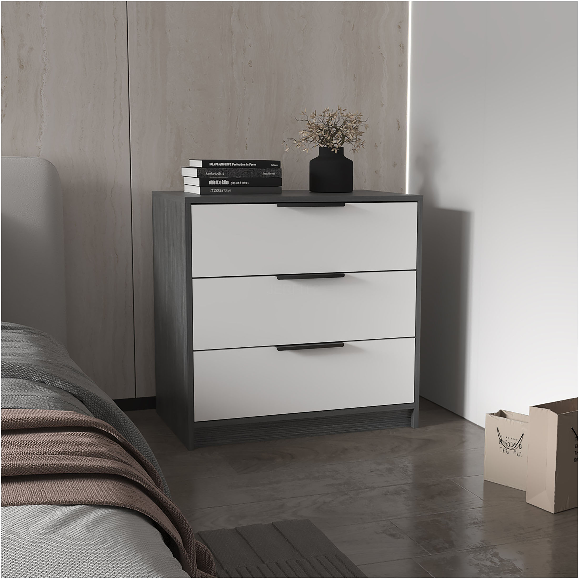 JERFIT 3-Drawer Chest Dresser, Compact Storage Cabinet with Smooth ...