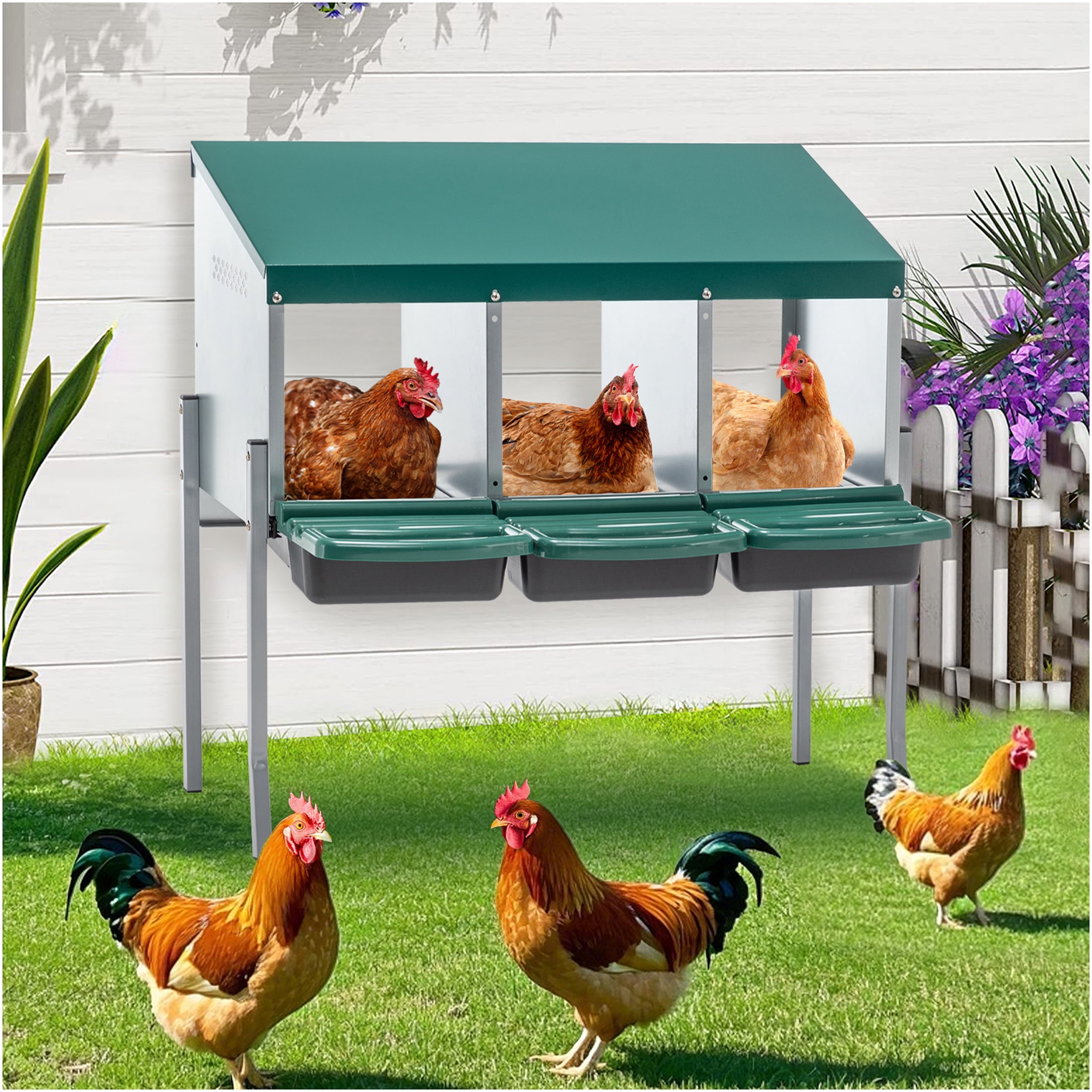 JERFIT 3 Hole Metal Chicken Nesting Box with Legs & Lid, Outdoor Laying ...