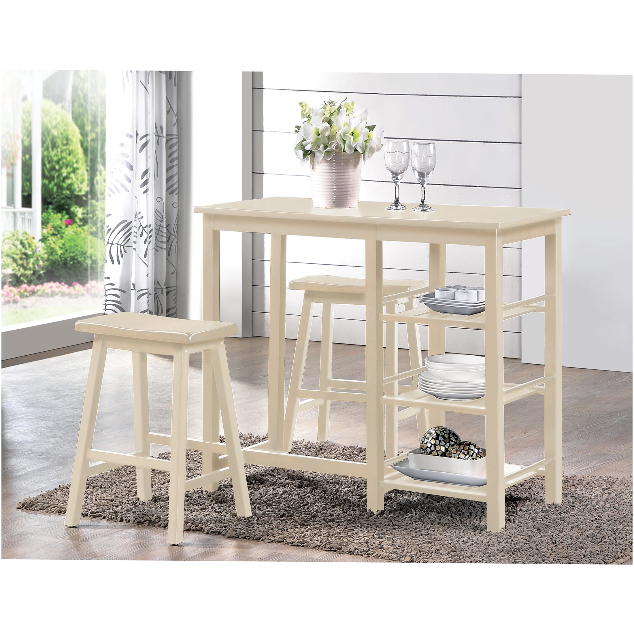 JERFIT 3-Piece Cream Kitchen Breakfast Nook Set with Storage Shelf ...