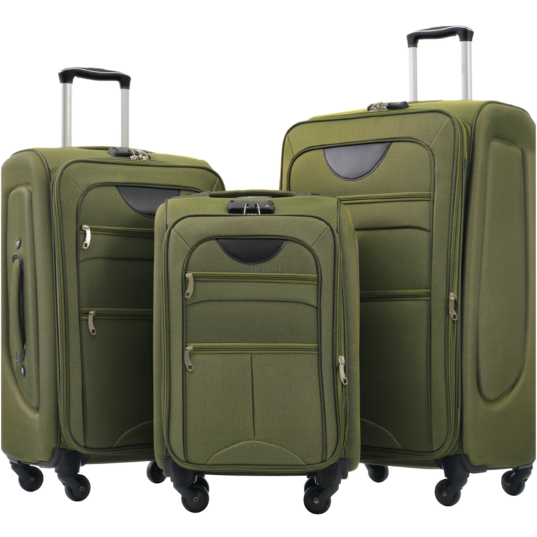 JERFIT 3-Piece Expandable Softside Luggage Set with TSA Lock, Army ...