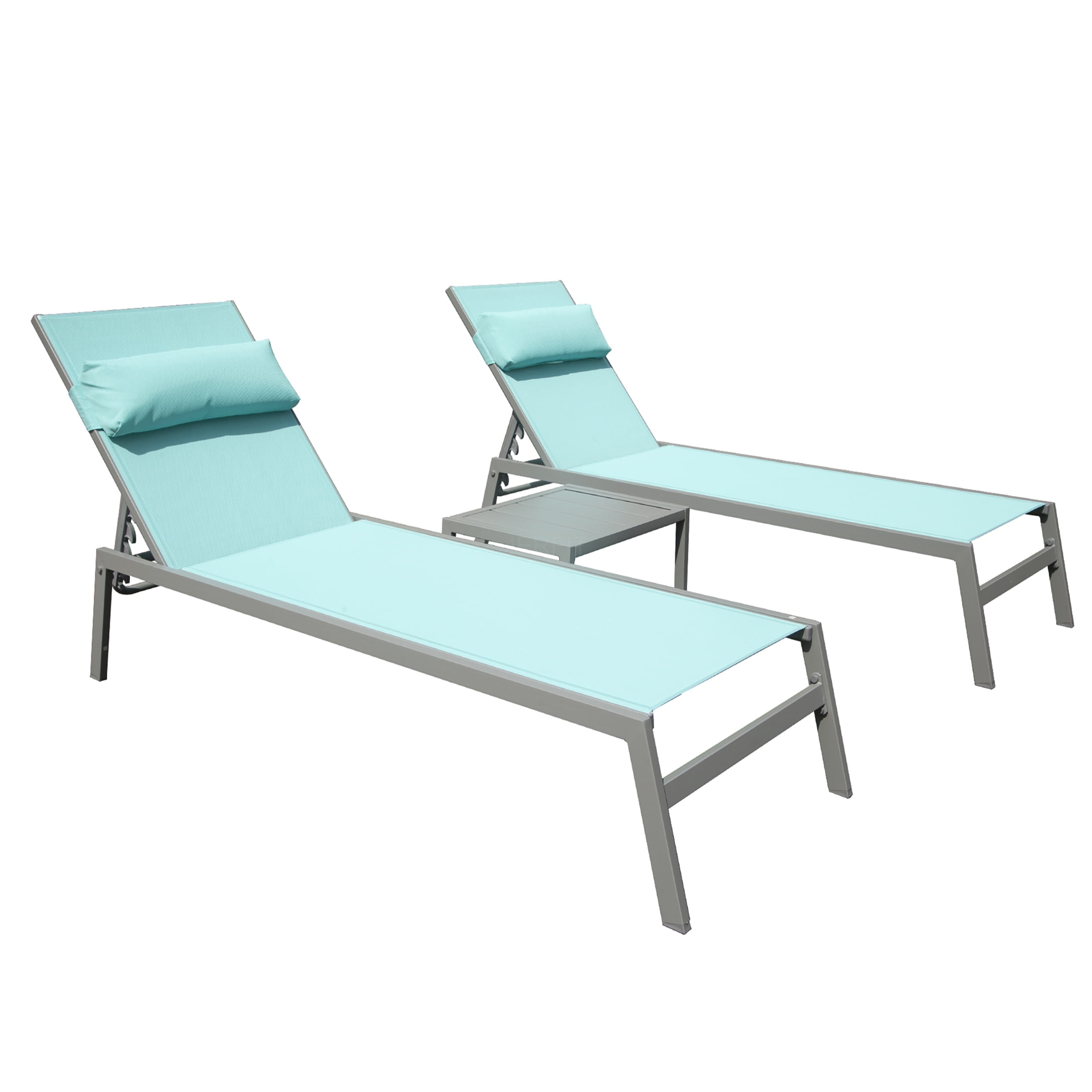 JERFIT 3-Piece Outdoor Chaise Lounge Set with Side Table, Adjustable ...