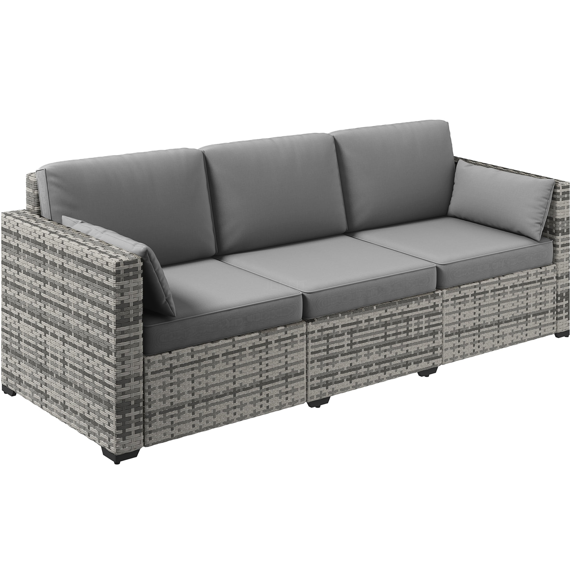 JERFIT 3-Seater Outdoor Sofa Set, All-Weather PE Rattan Patio Couch ...