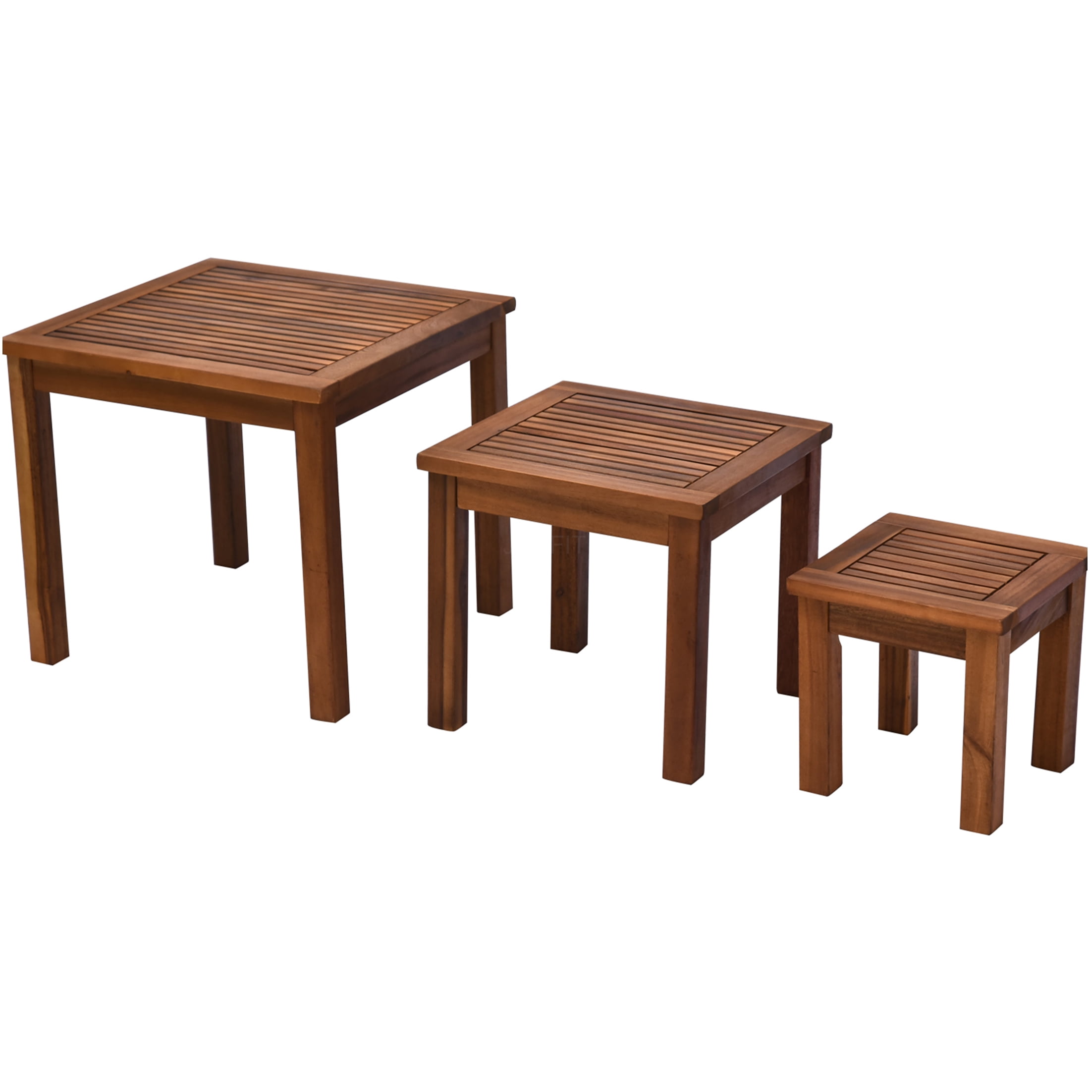 JERFIT 3-Tier Stackable Patio Side Table Set, Teak Wood & Metal Nesting ...