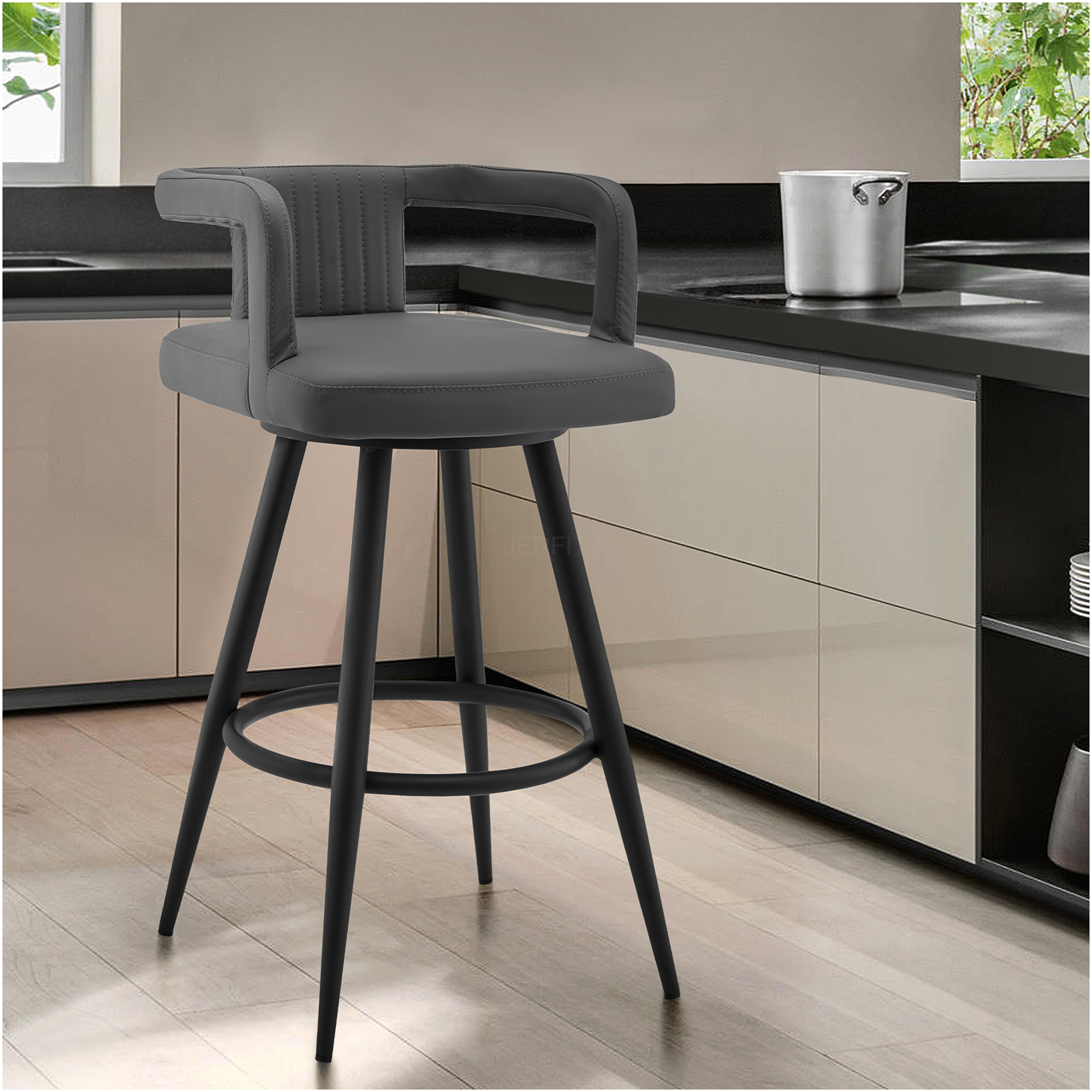 JERFIT 30 Inch Swivel Bar Stool with Back, Gray Faux Leather ...
