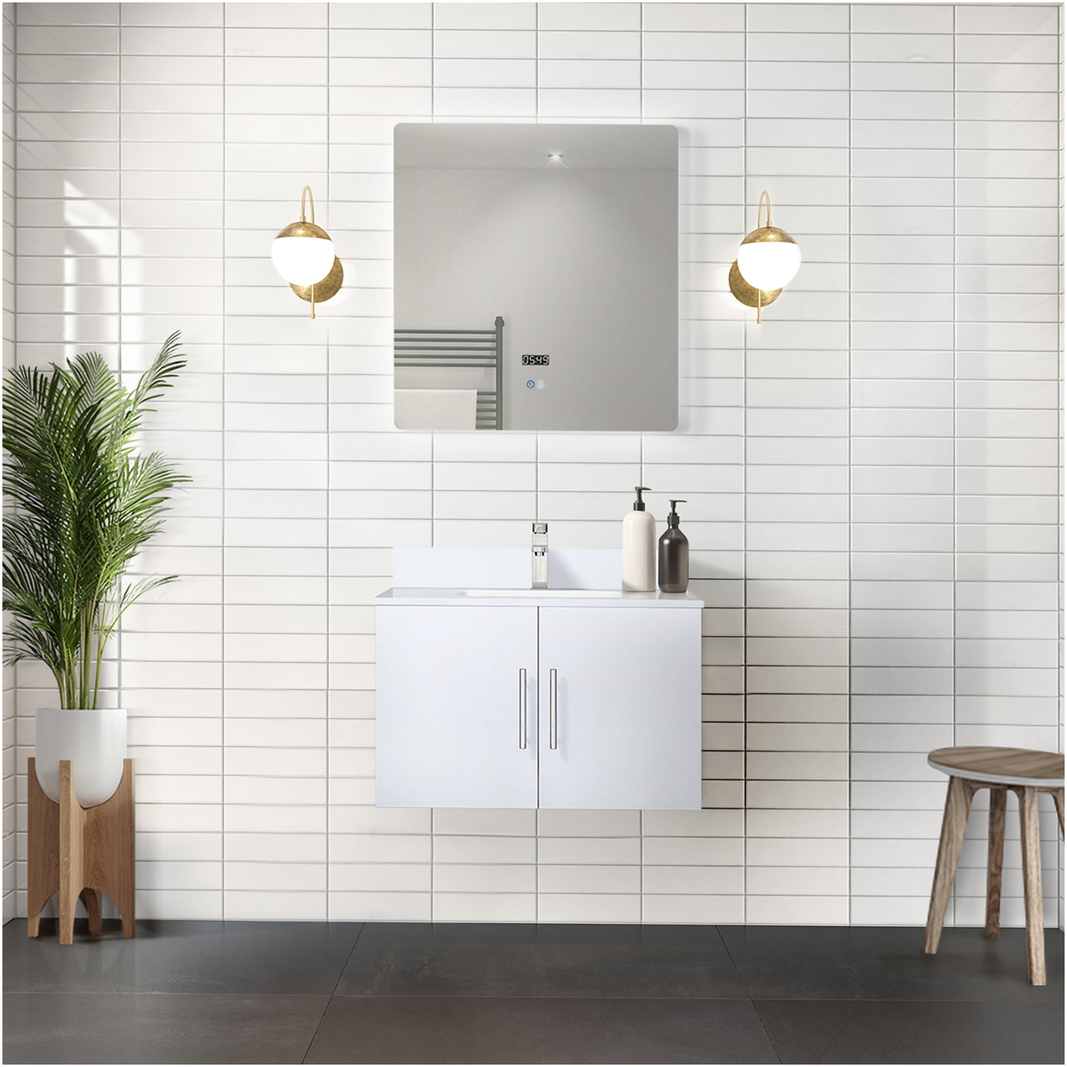 JERFIT 30 inch Glossy White Bathroom Vanity Set with Quartz Countertop ...