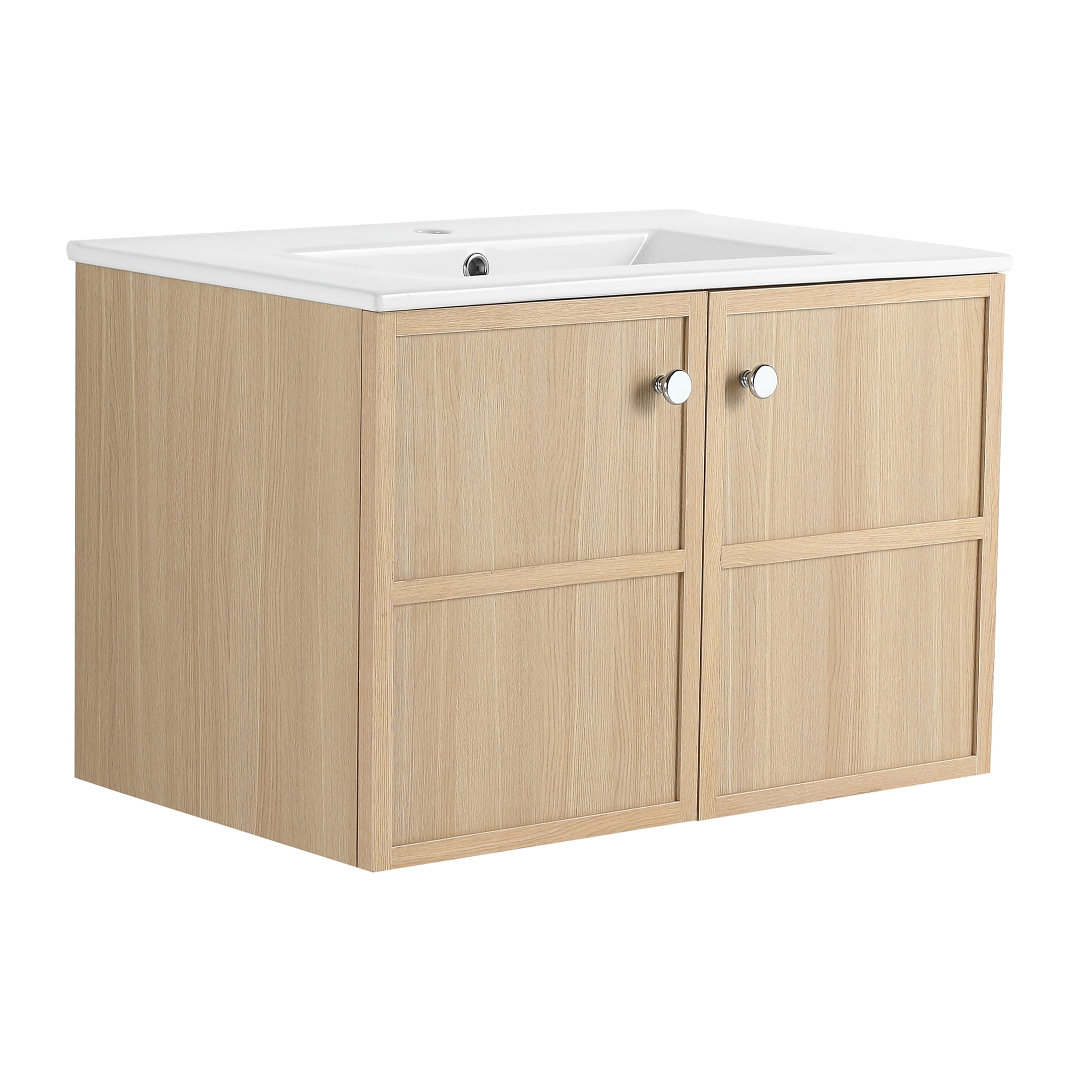 JERFIT 30 inch Modern Wall Mount Oak Bathroom Vanity with Ceramic Sink ...
