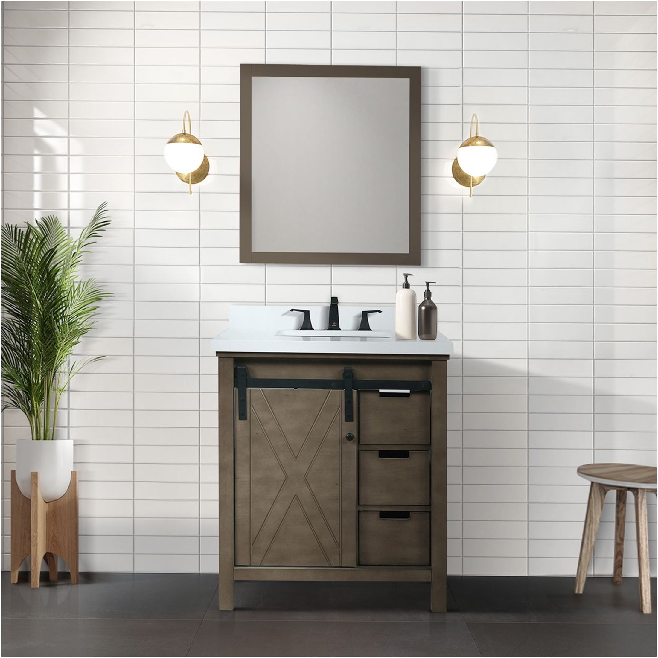 JERFIT 30 inch Rustic Brown Bathroom Vanity Set with Mirror, Wood ...