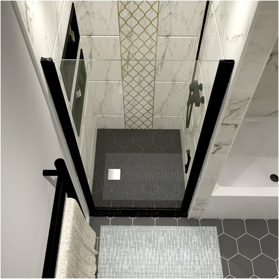 JERFIT 36" Matte Black Frameless Sliding Shower Door with Tempered ...