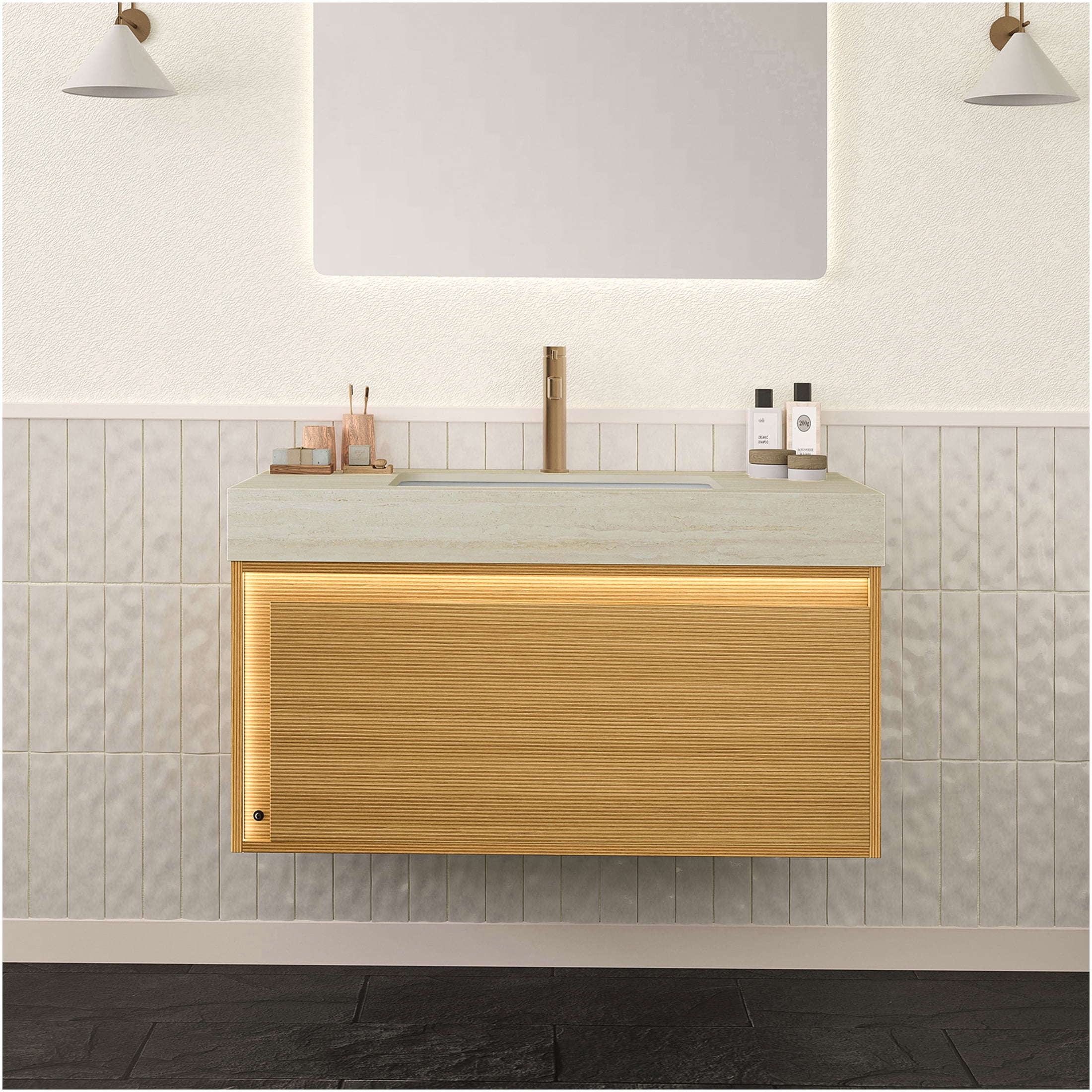 JERFIT 36 inch Floating Bathroom Vanity with Sensor Light, Pre ...