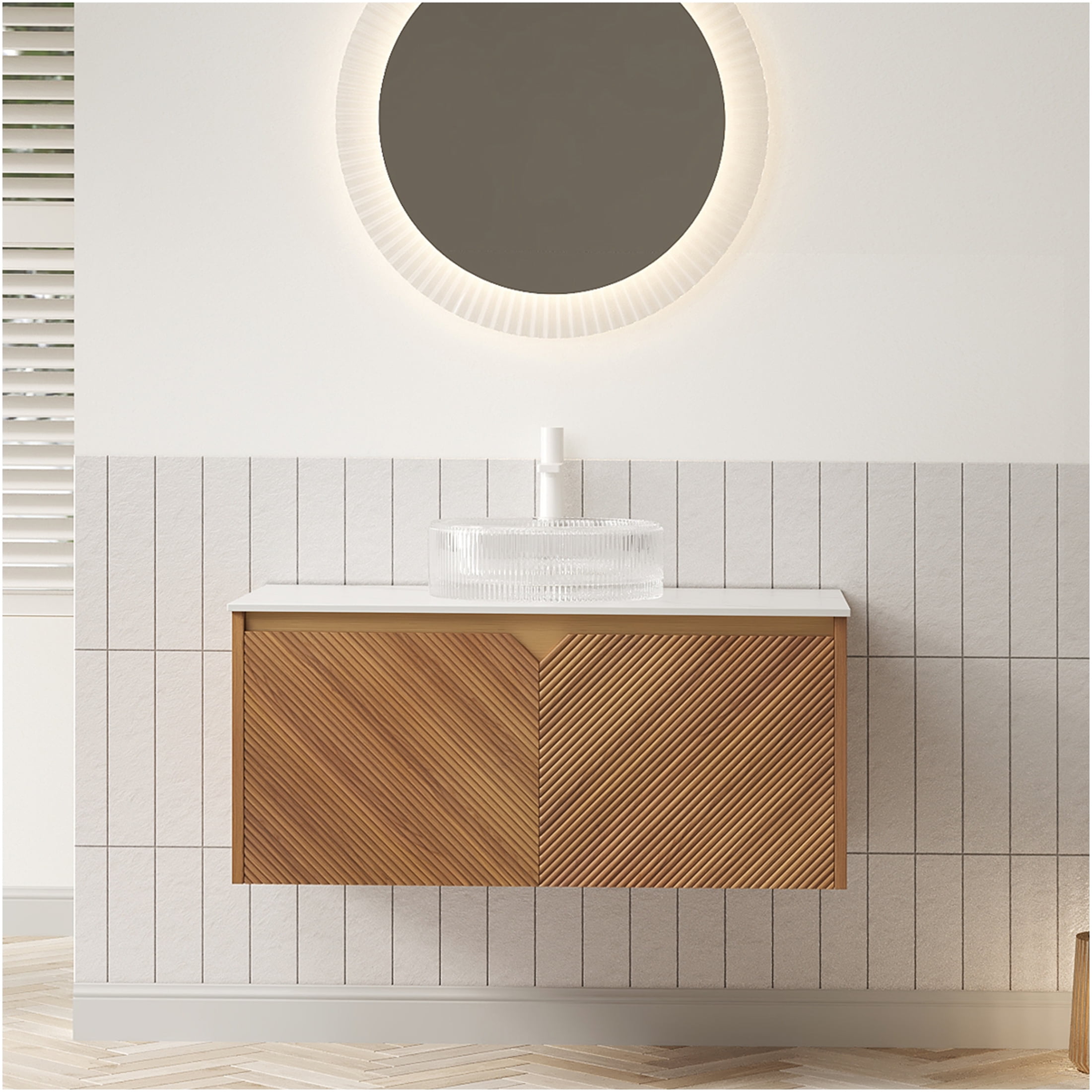 JERFIT 36 inch Floating Bathroom Vanity Set with Carrara White Stone ...