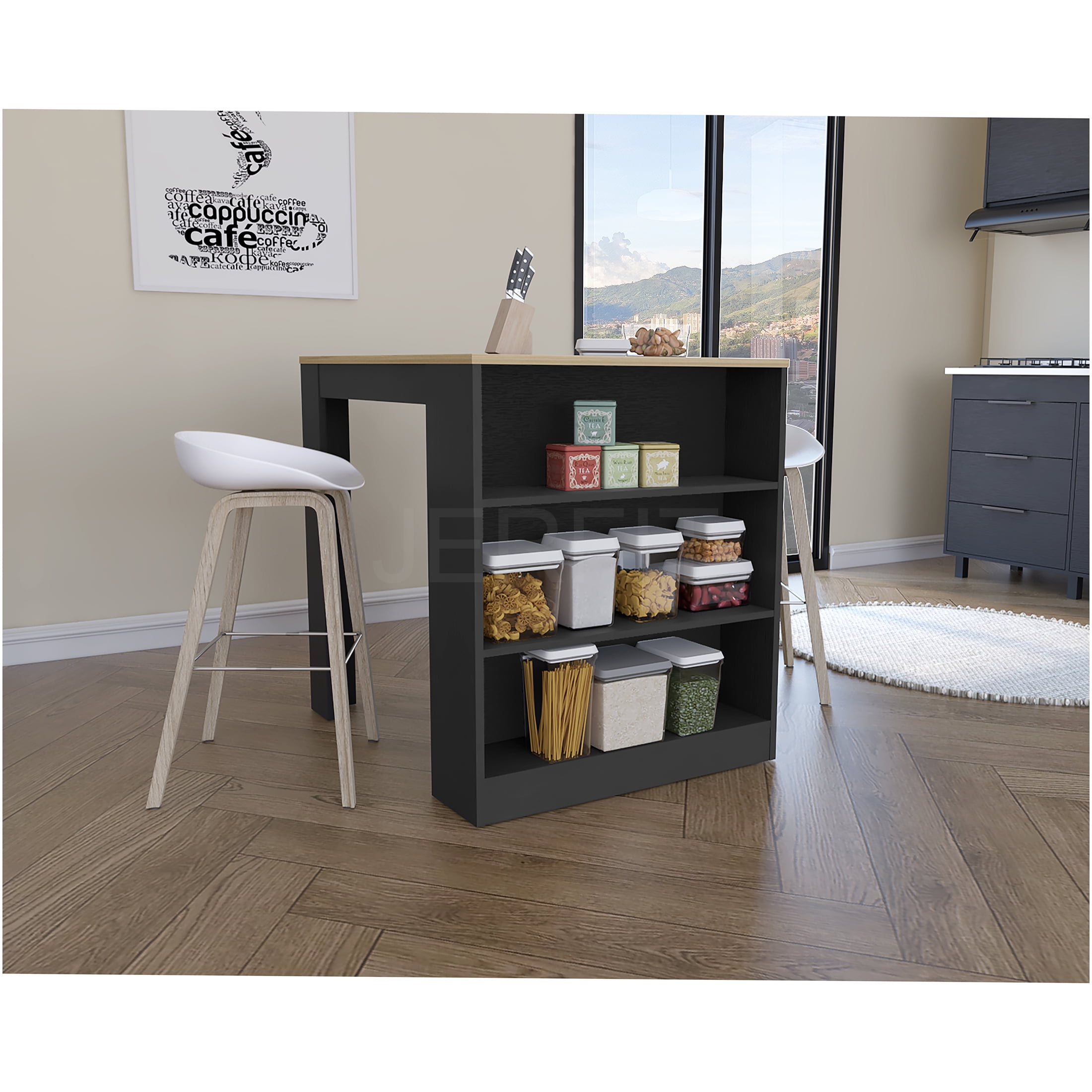 JERFIT 36 inch Kitchen Island Table with Storage Shelves, Mobile ...