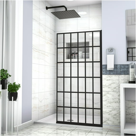 JERFIT 38x72 inch Frameless Single Shower Door, Matte Black Fixed Glass ...