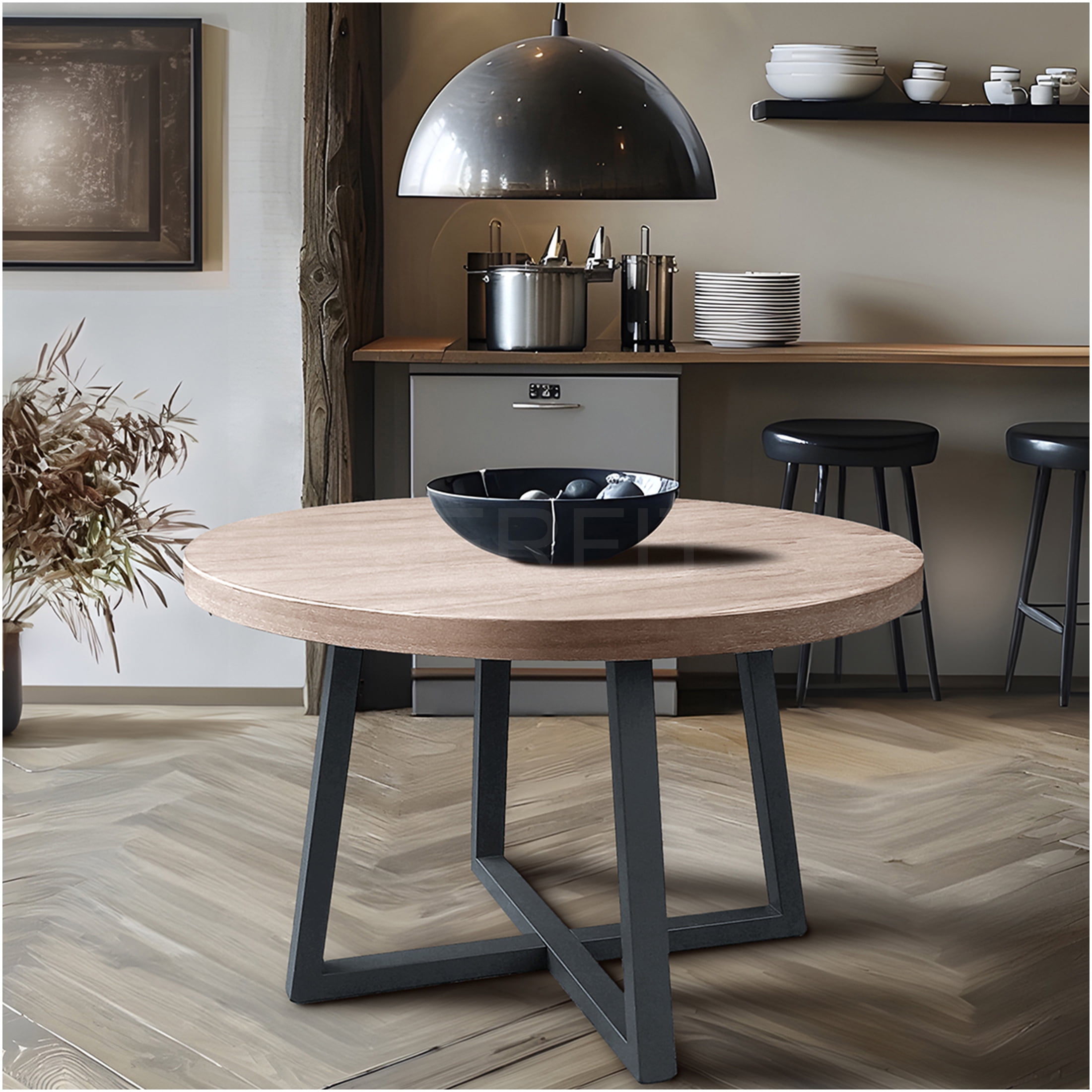JERFIT 39 inch Round Dining Table for 4, Wheat Wood Kitchen Table with ...
