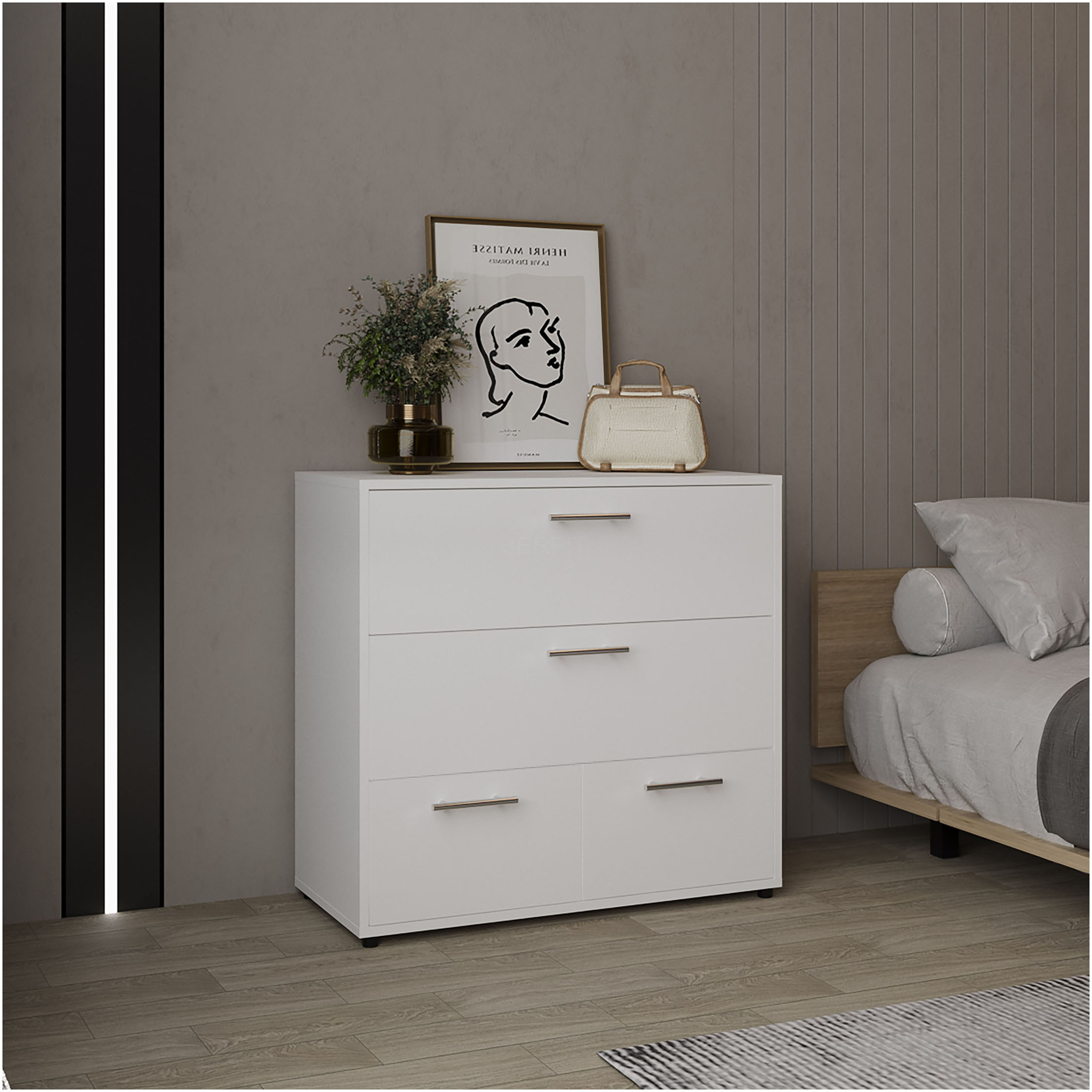 JERFIT 4-Drawer Dresser with Legs, White Bedroom Chest of Drawers ...