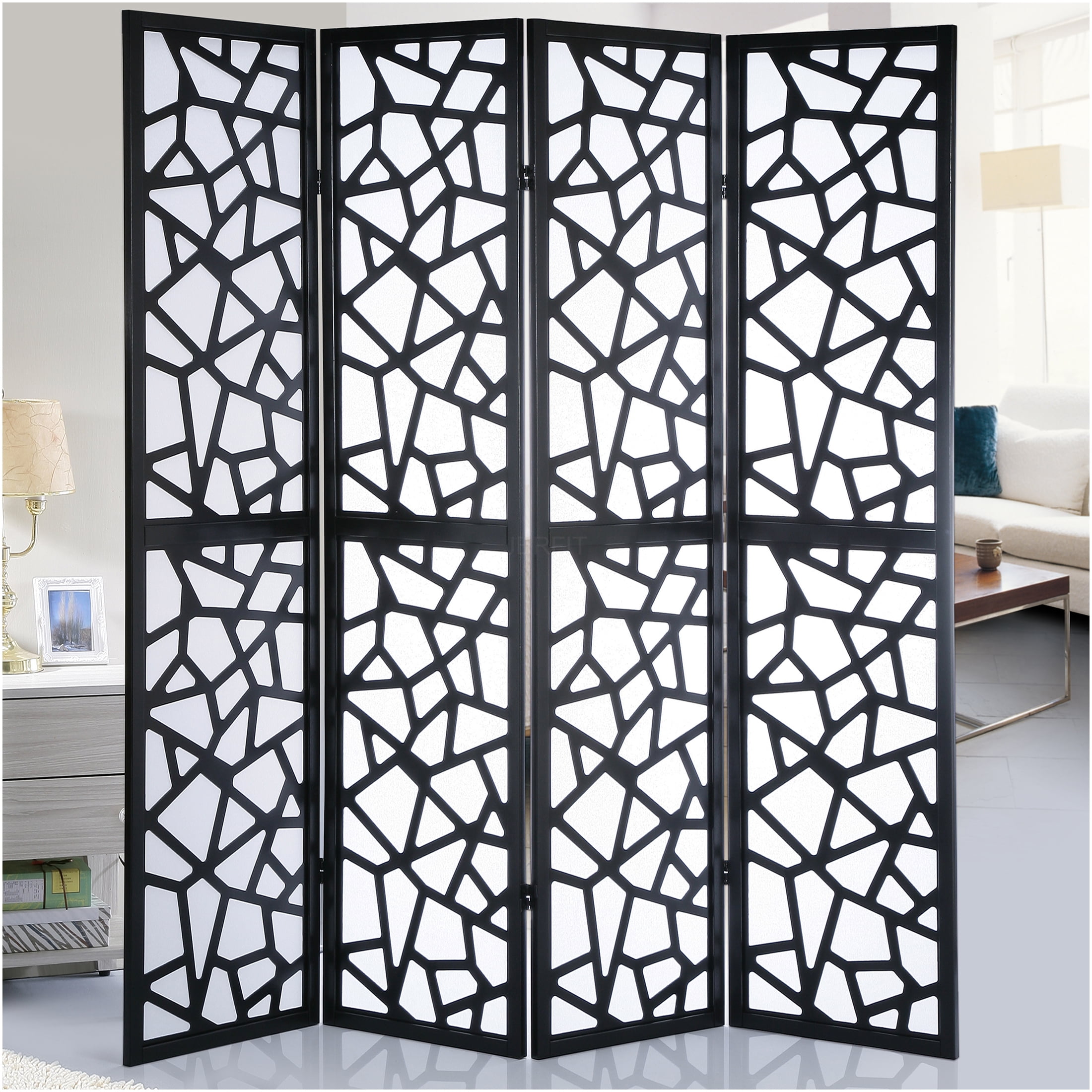 JERFIT 4 Panel Room Divider Privacy Screen with Mosaic Design ...