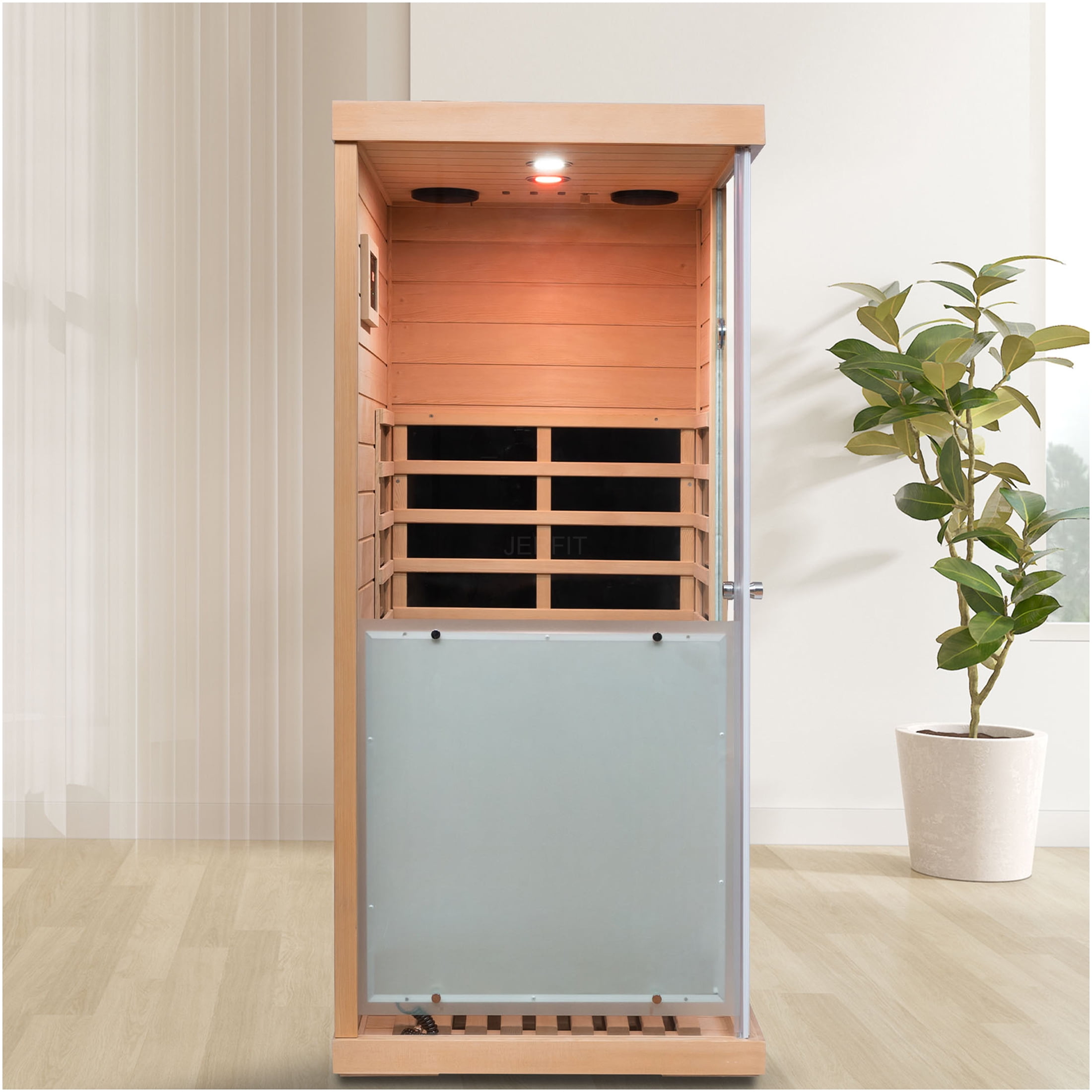JERFIT 4-Person Hemlock Wood Home Sauna with Glass Door, 6 Carbon Far ...