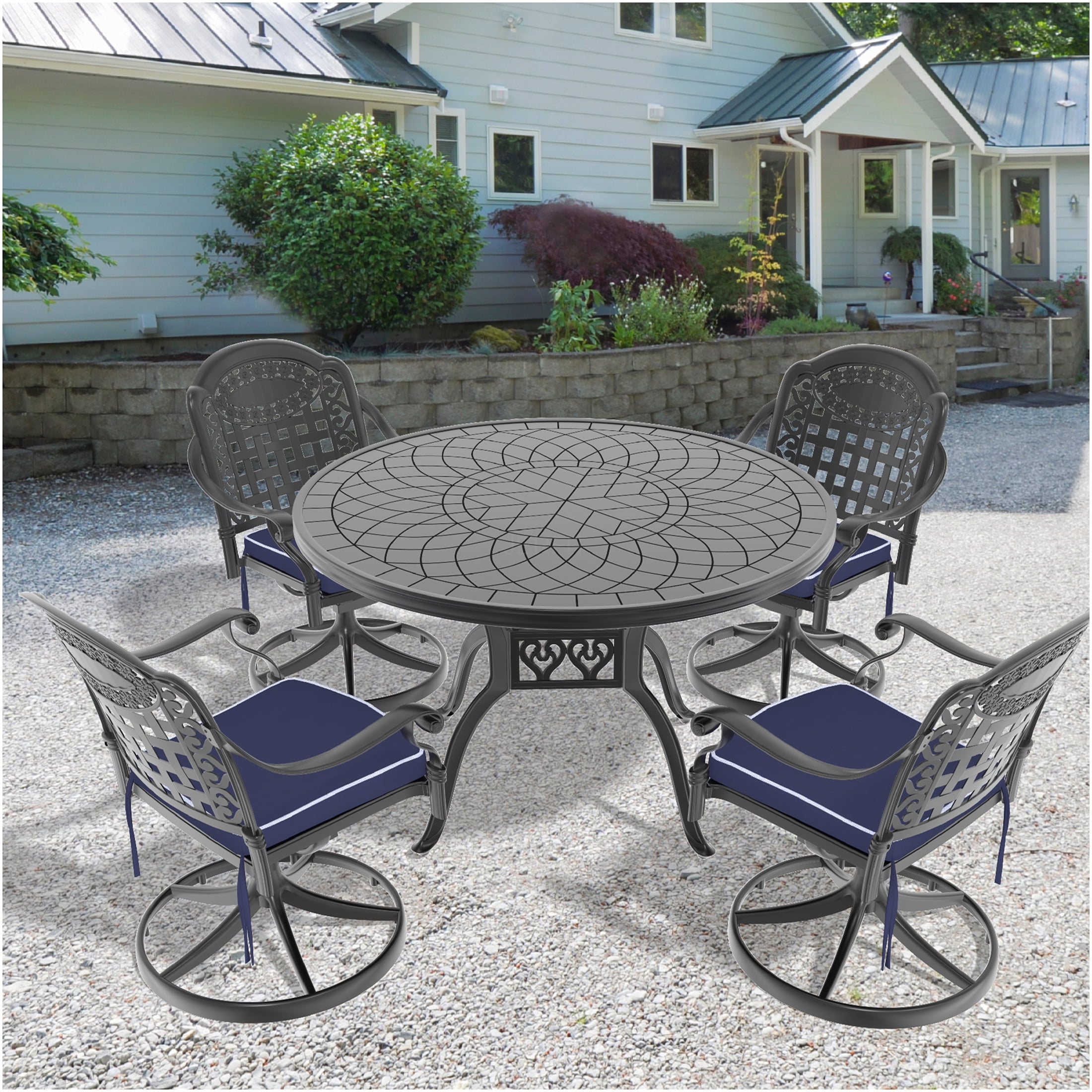 JERFIT 4-Person Outdoor Dining Set with 47-inch Round Table, 4 Swivel ...