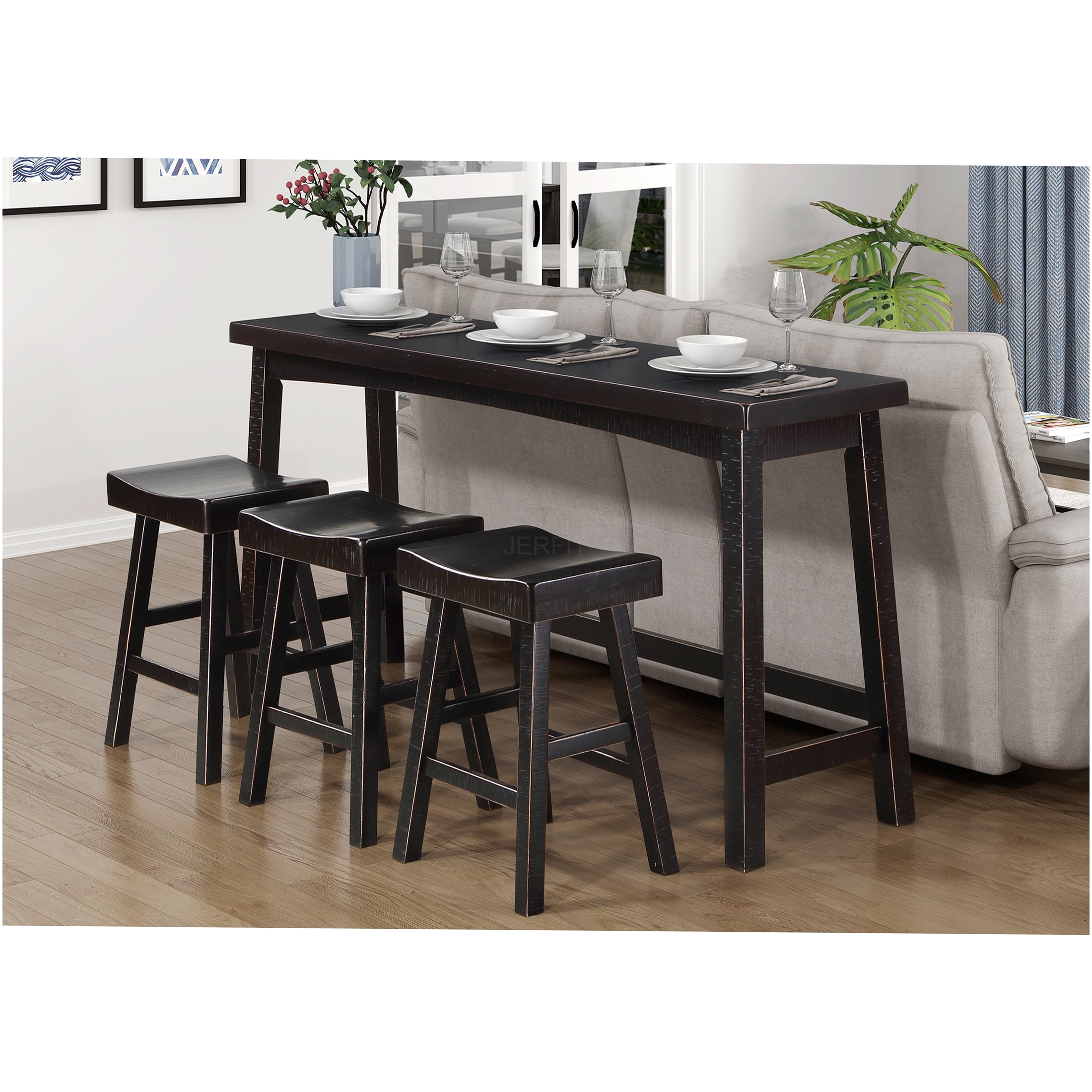 JERFIT 4-Piece Counter Height Dining Set with Table and 3 Stools, Solid ...