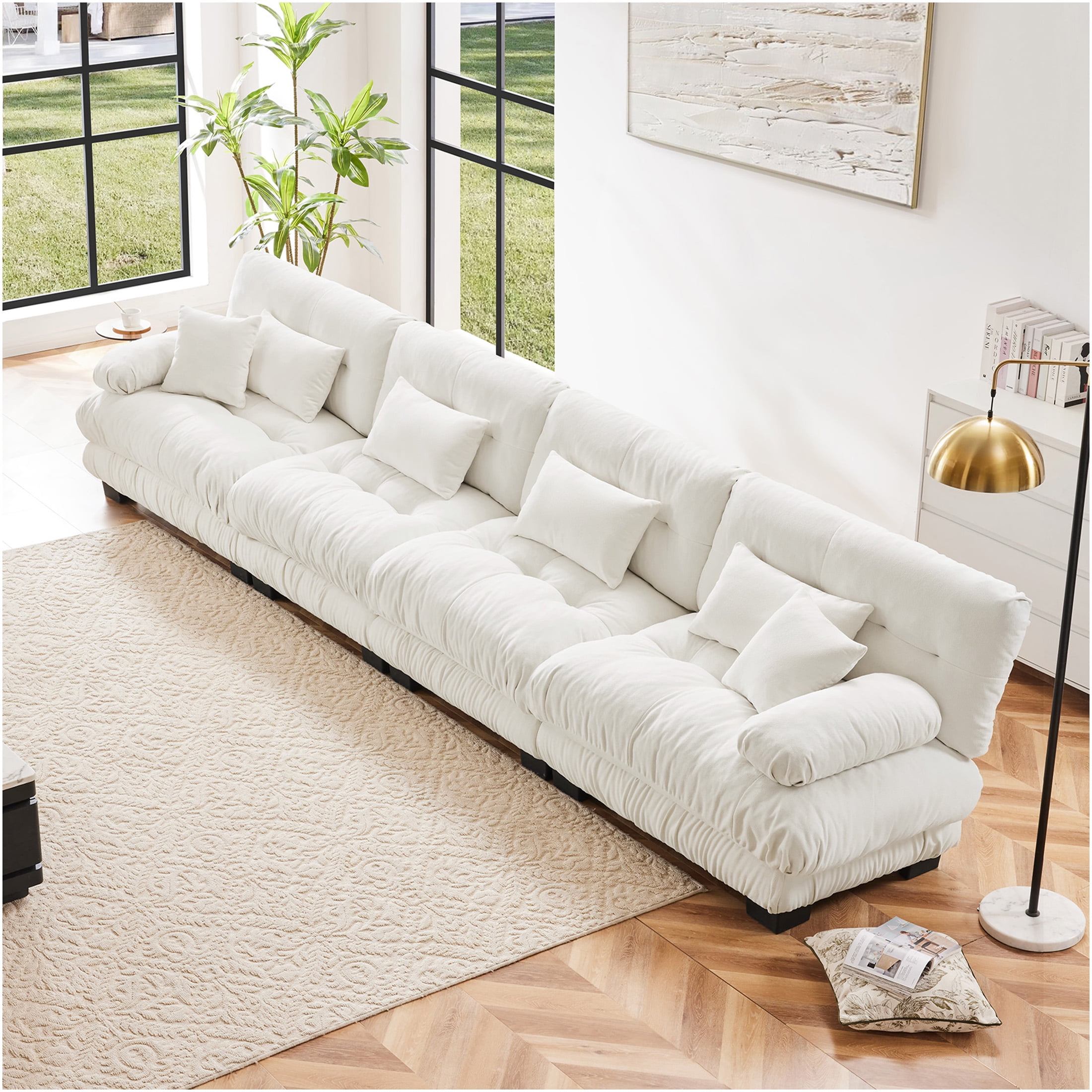 JERFIT 4-Seater Modular Sectional Sofa with Chaise, Plush Chenille ...