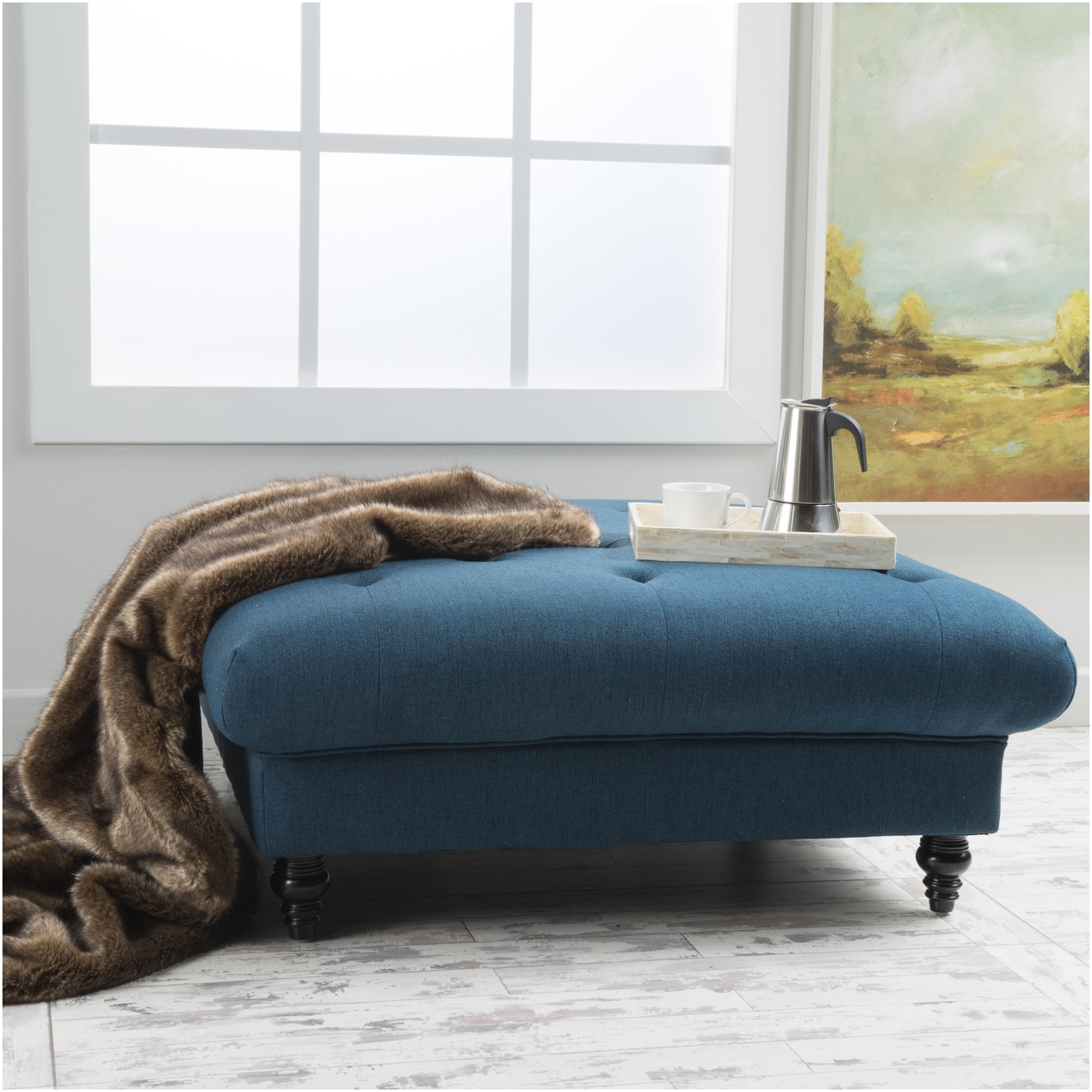JERFIT 40.5" Navy Blue Square Ottoman with Button Tufting, Extra ...