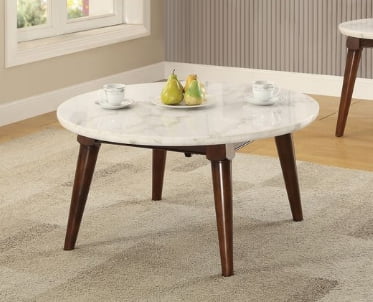 JERFIT 42 inch Round Coffee Table, Modern Faux Marble Top with Walnut ...
