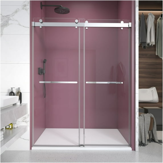 JERFIT 44-48 Inch Frameless Double Sliding Shower Door with 10mm Clear ...