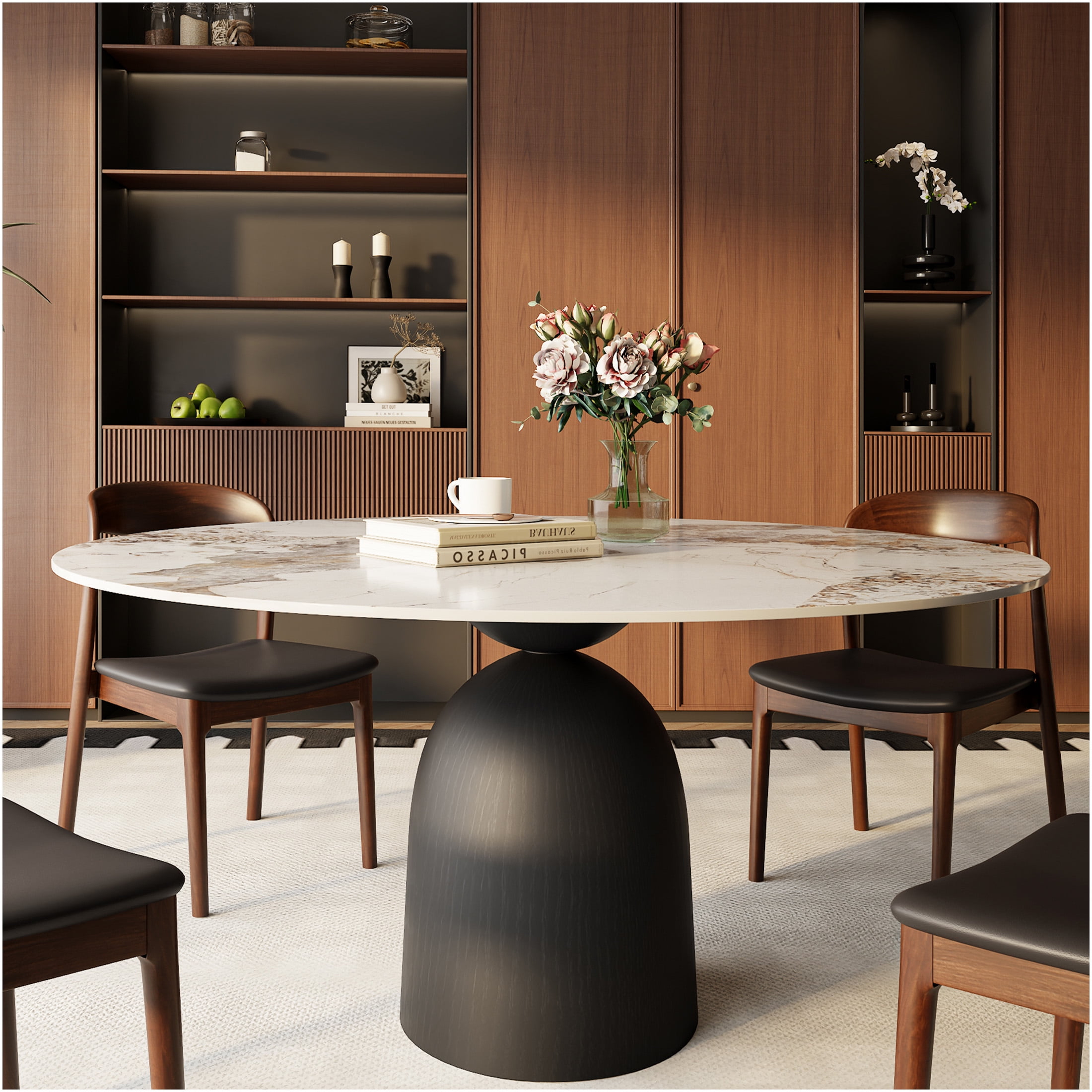 JERFIT 47-inch Round Dining Table for 4, Modern Sintered Stone Top with ...
