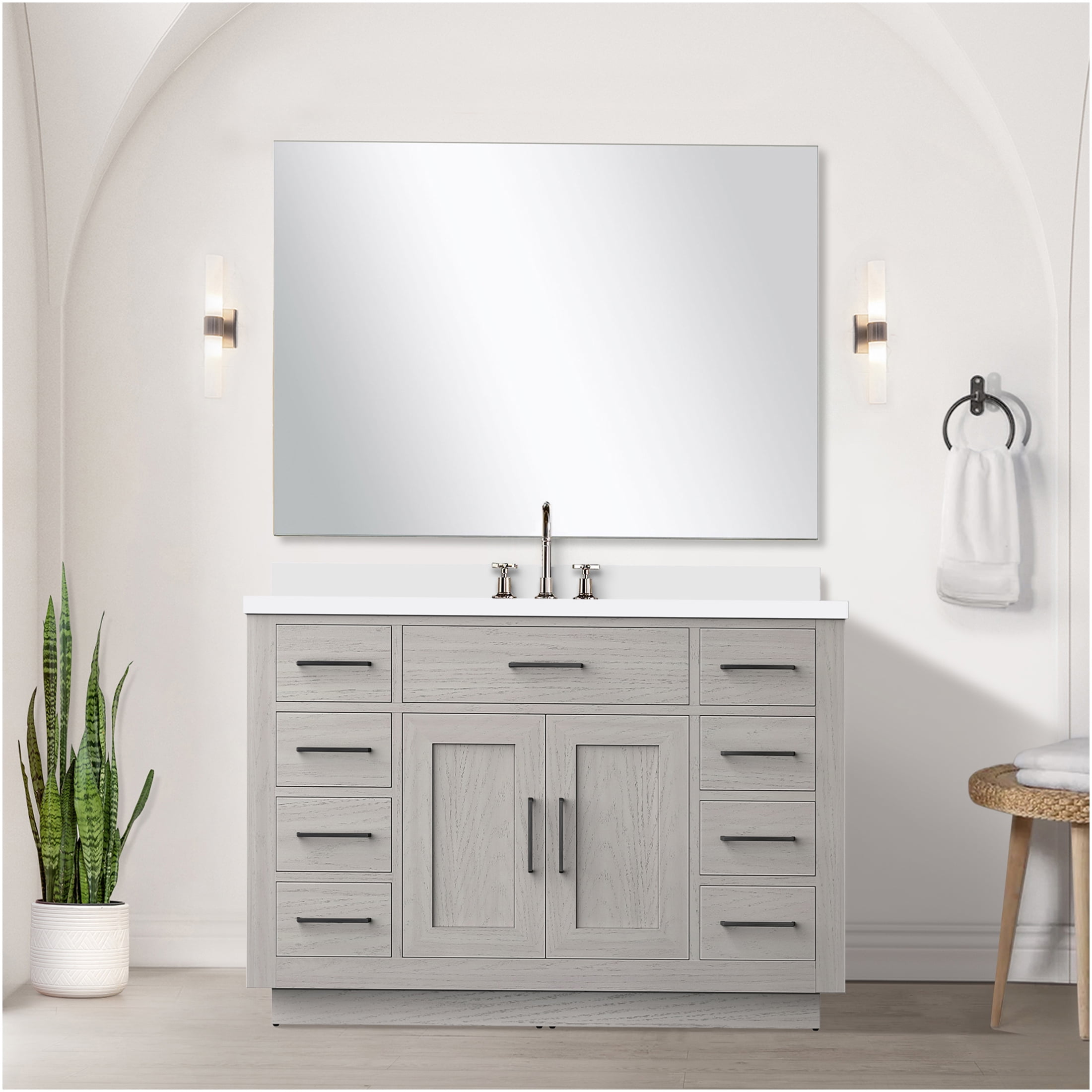 JERFIT 48 Inch White Oak Bathroom Vanity Set with Soft-Close Door ...